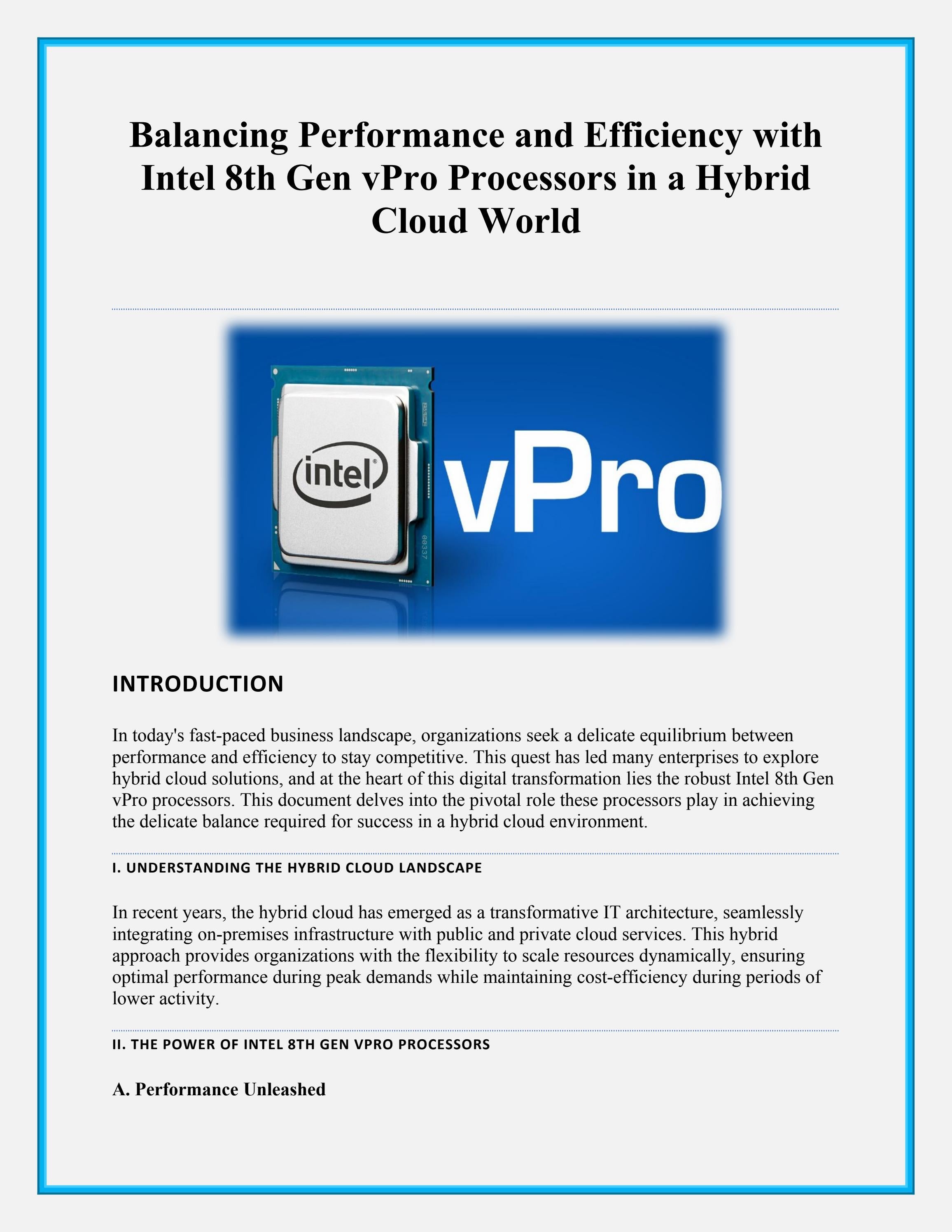 Balancing Performance and Efficiency with Intel 8th Gen vPro Processors in a Hybrid Cloud World ...