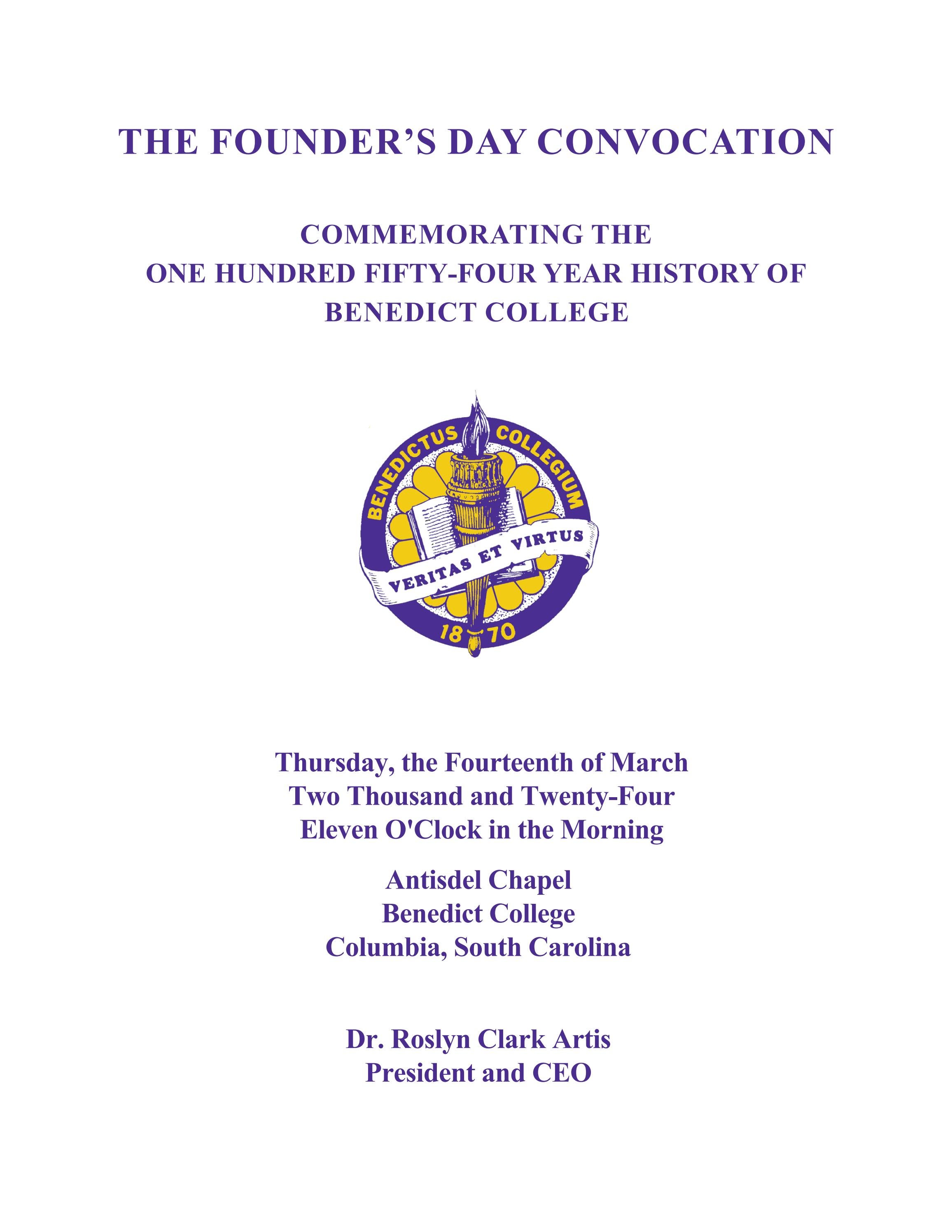 One Hundred Fifty-Fourth Founder's Day Convocation by BenedictCollege ...