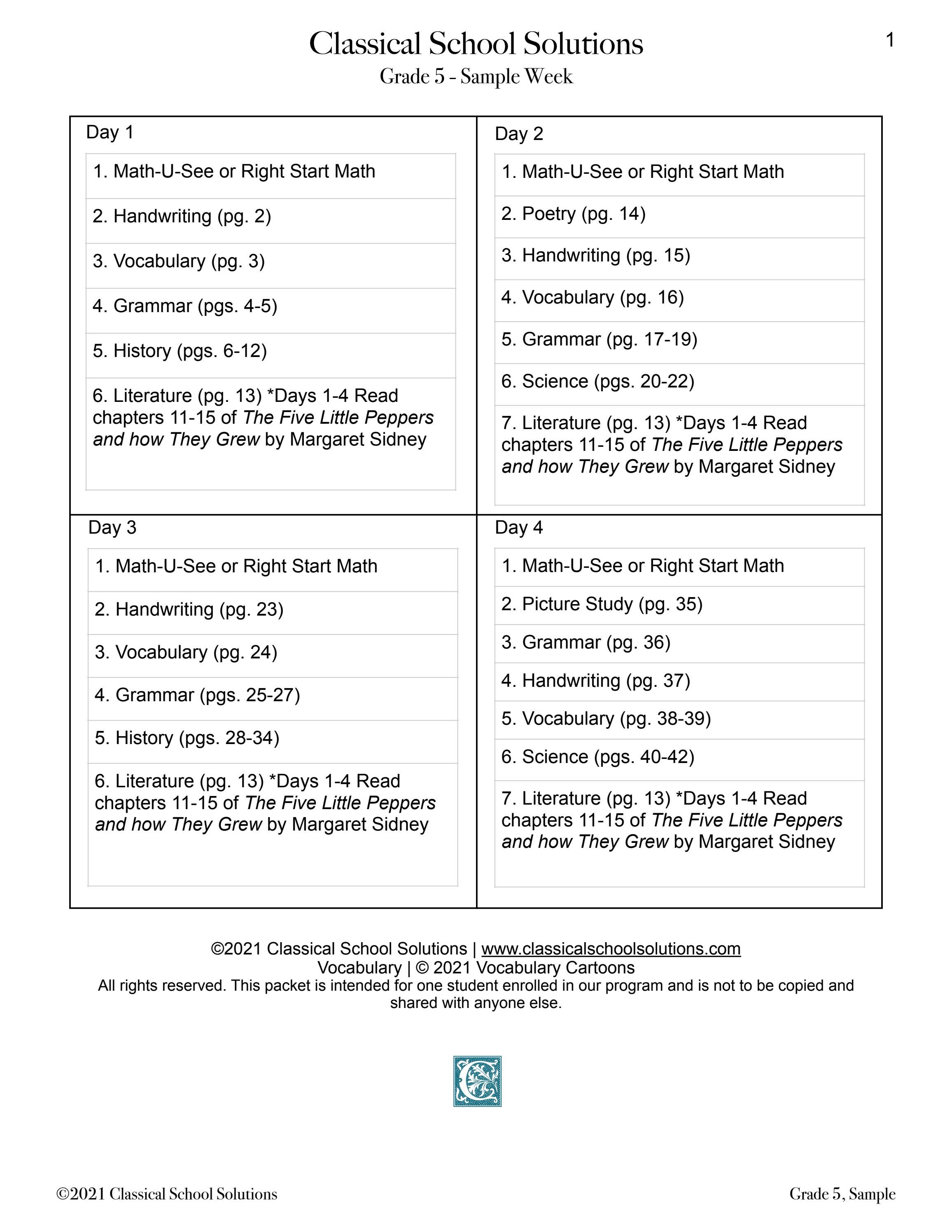 Grade 5 Curriculum Packet Sample Week by Classical School Solutions - Issuu