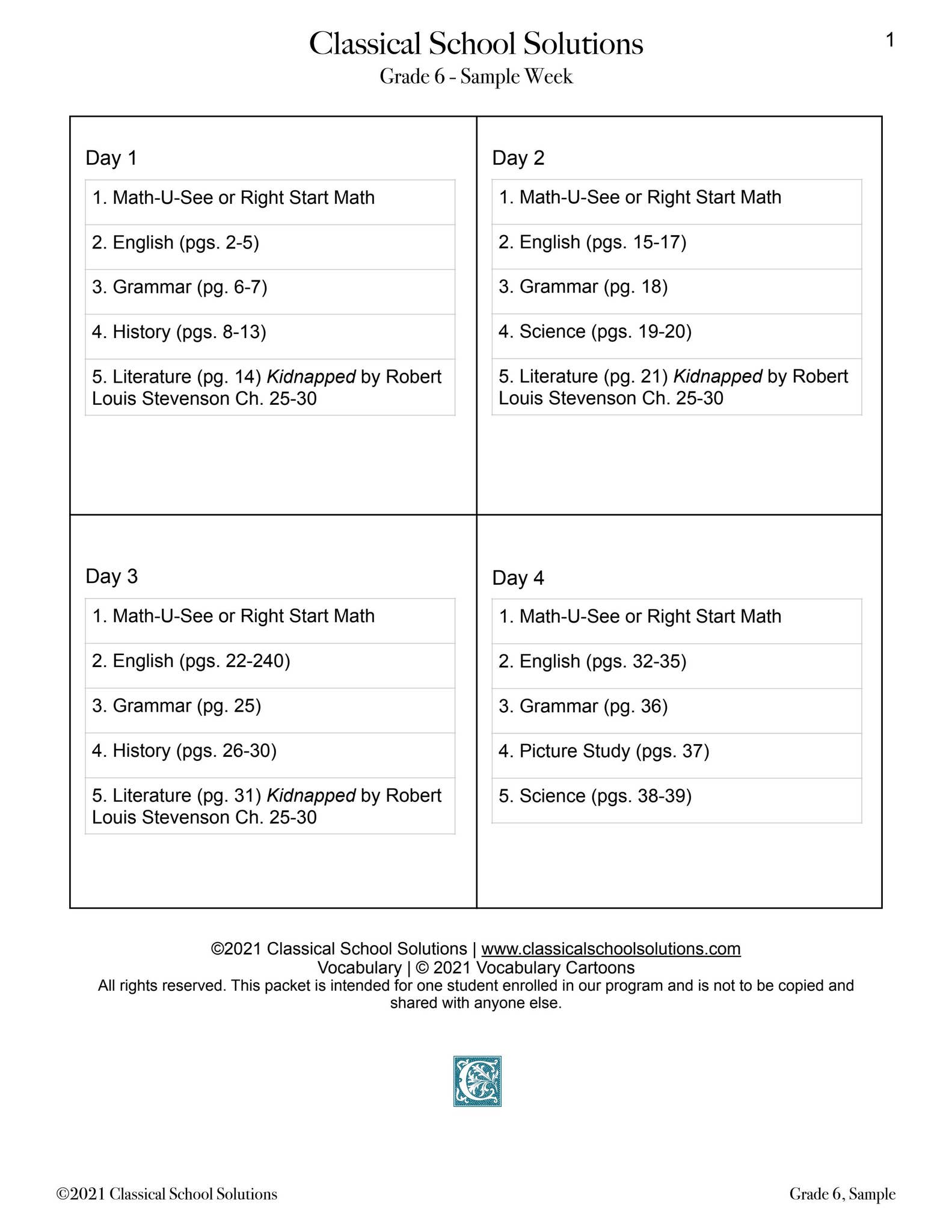 Grade 6 Curriculum Packet Sample Week by Classical School Solutions - Issuu