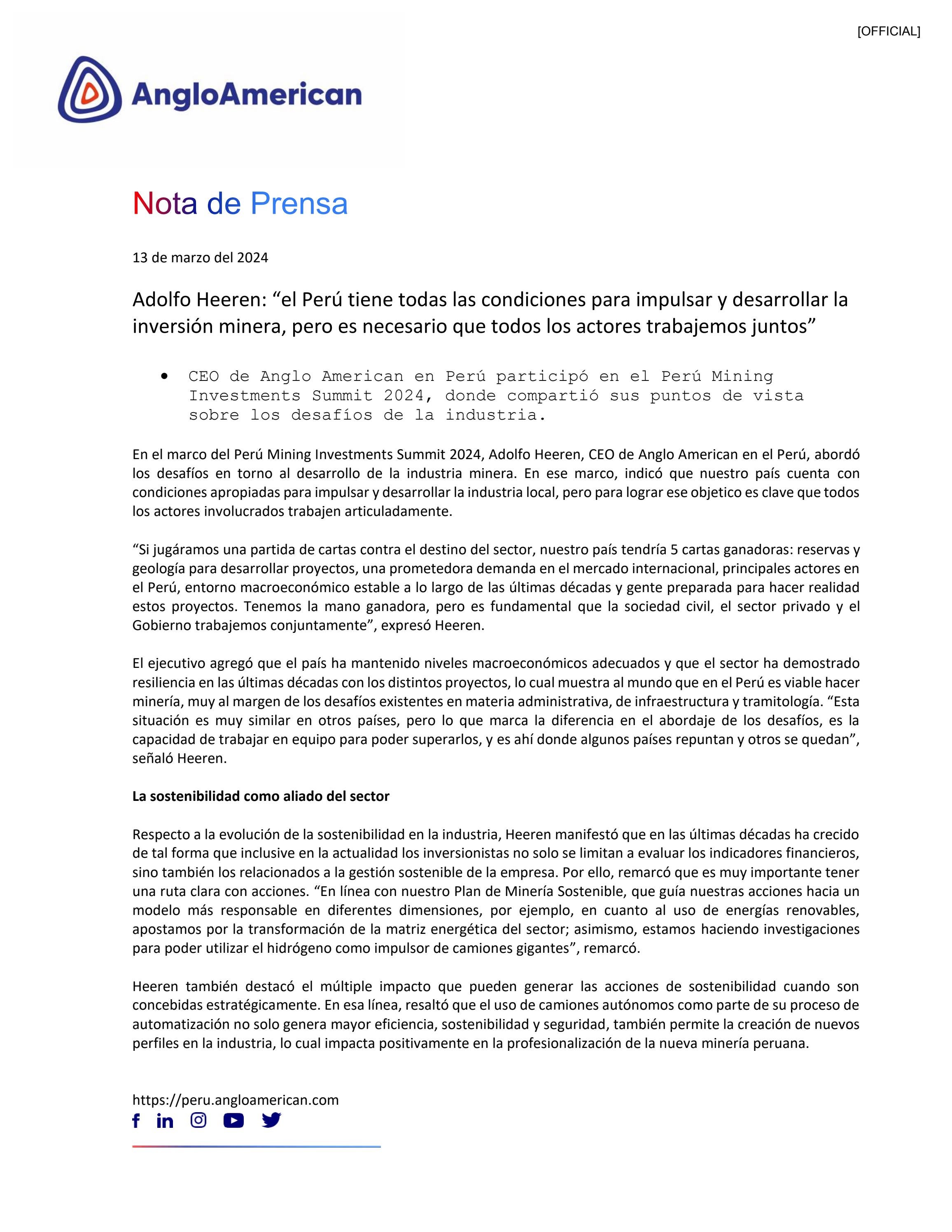 ADOLFO HEEREN: "EL PERÚ TIENE TODAS LAS CONDICIONES PARA IMPULSAR Y ...