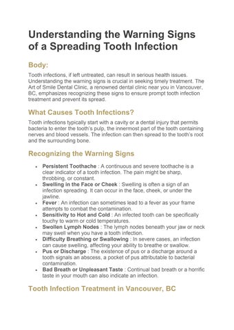 Identifying Signs of a Spreading Tooth Infection: Expert Insights from ...