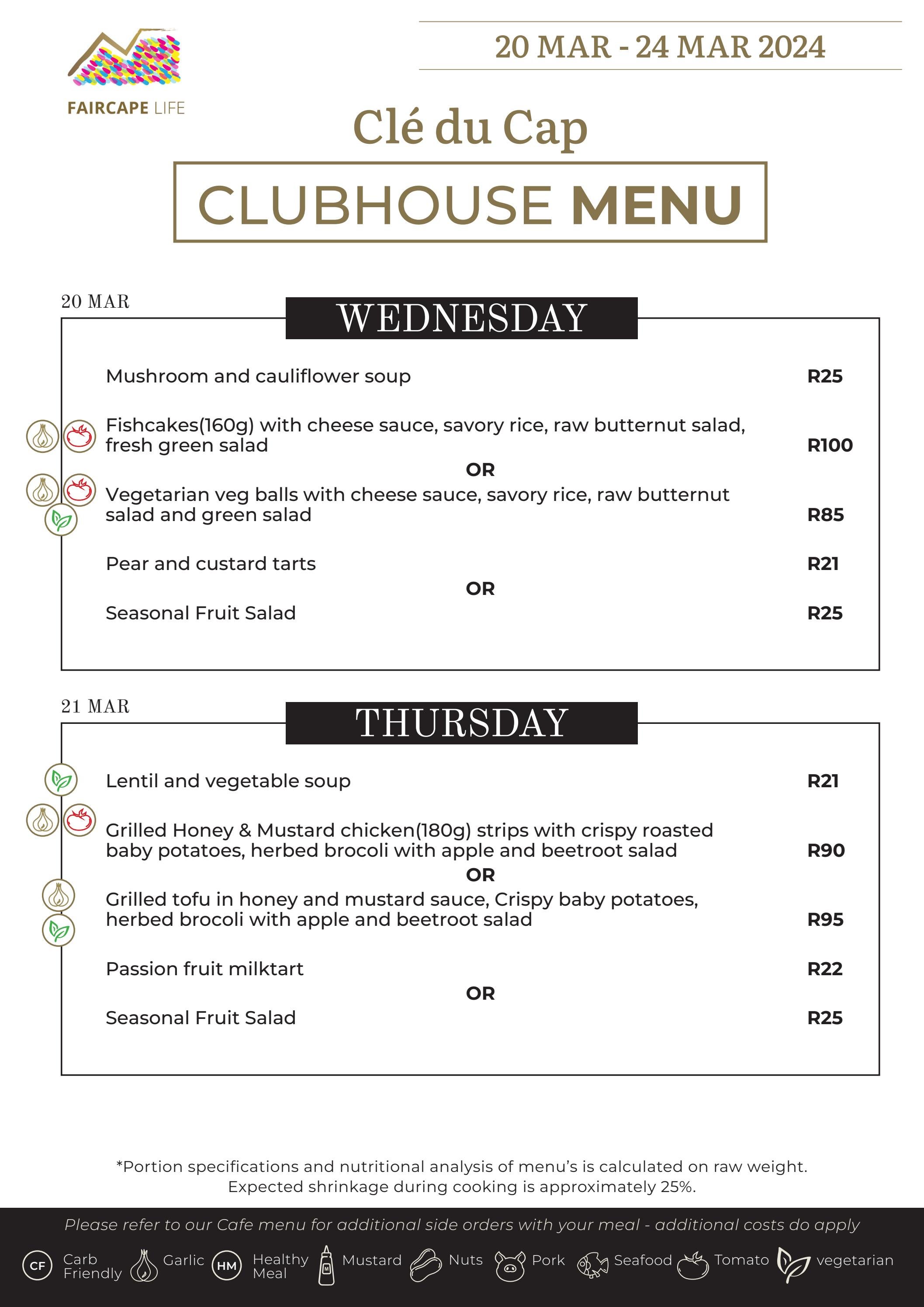Clubhouse Menus | Clé du Cap | March - April by Faircape-Group - Issuu