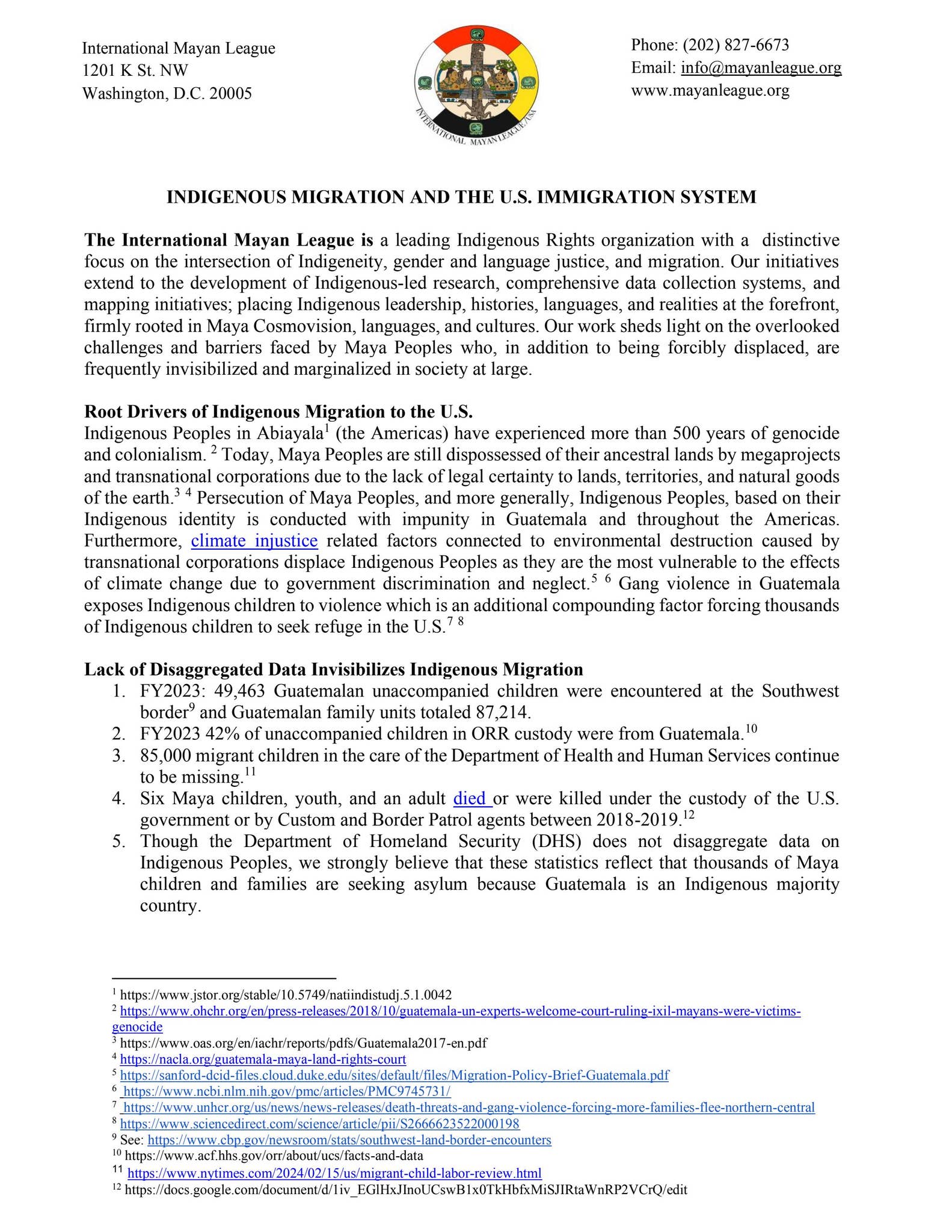 FACT SHEET: INDIGENOUS MIGRATION AND THE U.S. IMMIGRATION SYSTEM by ...