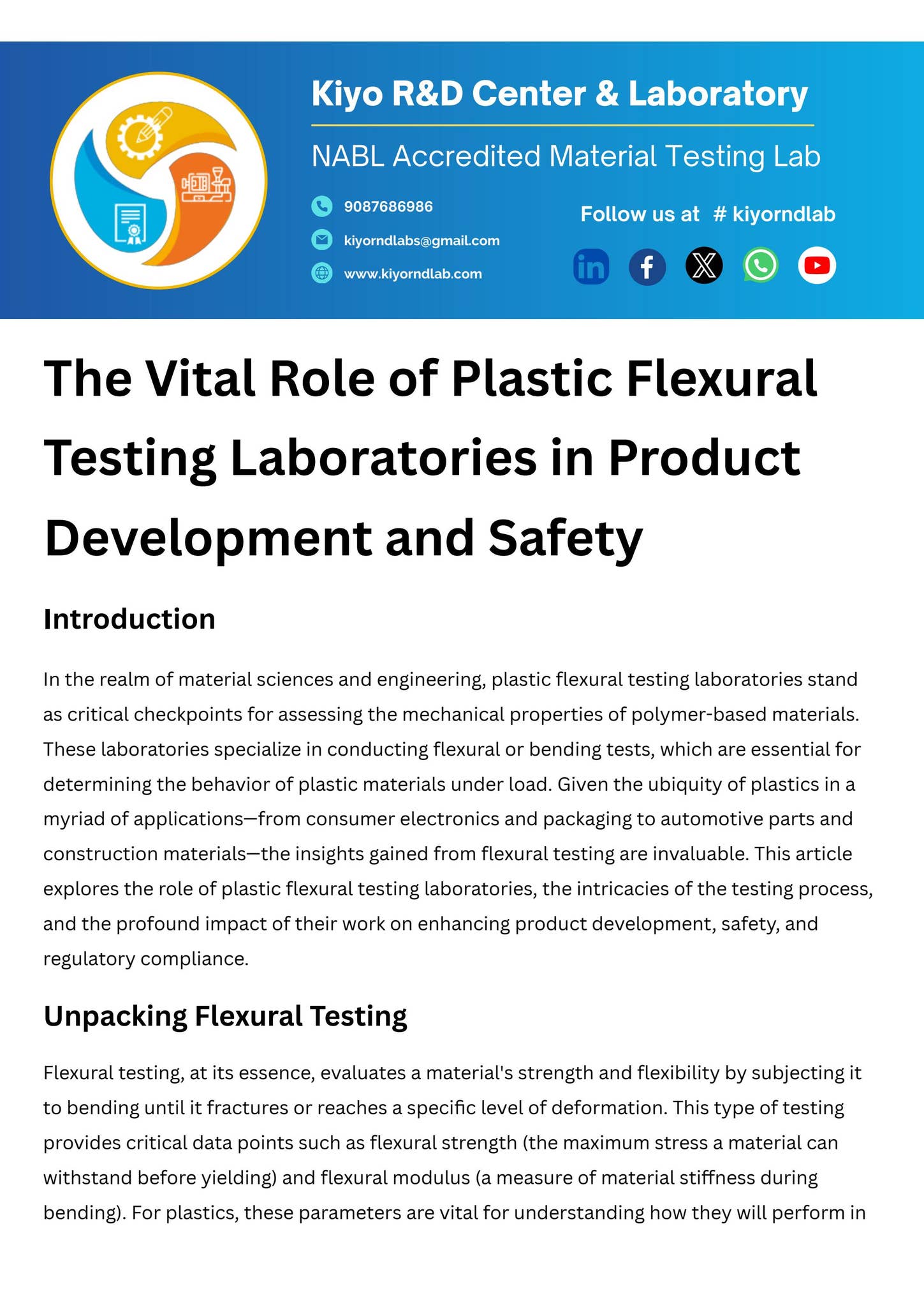 Plastic Flexural Testing Laboratory In Chennai By Kiyo R D Center