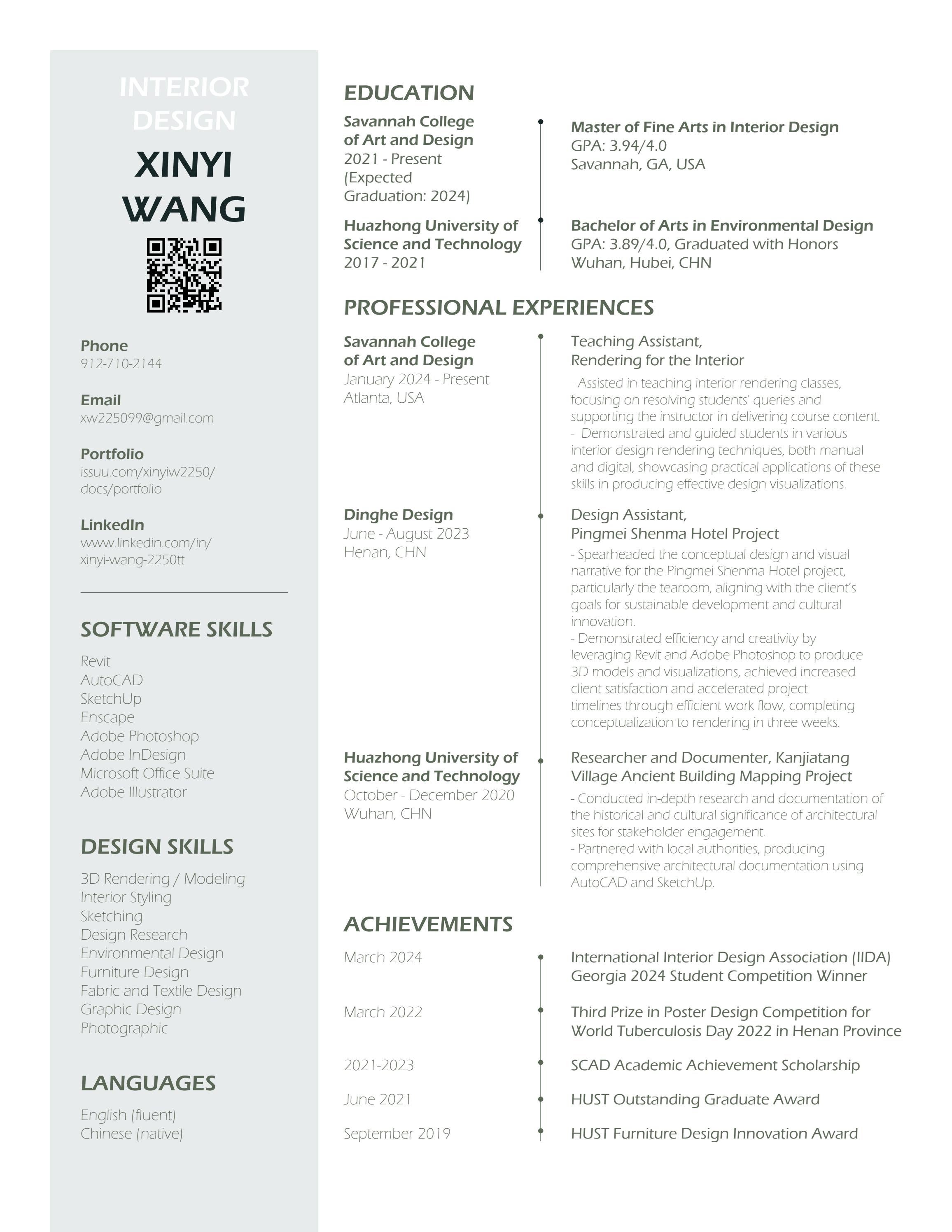 Interior Design Resume by Xinyi Wang - Issuu