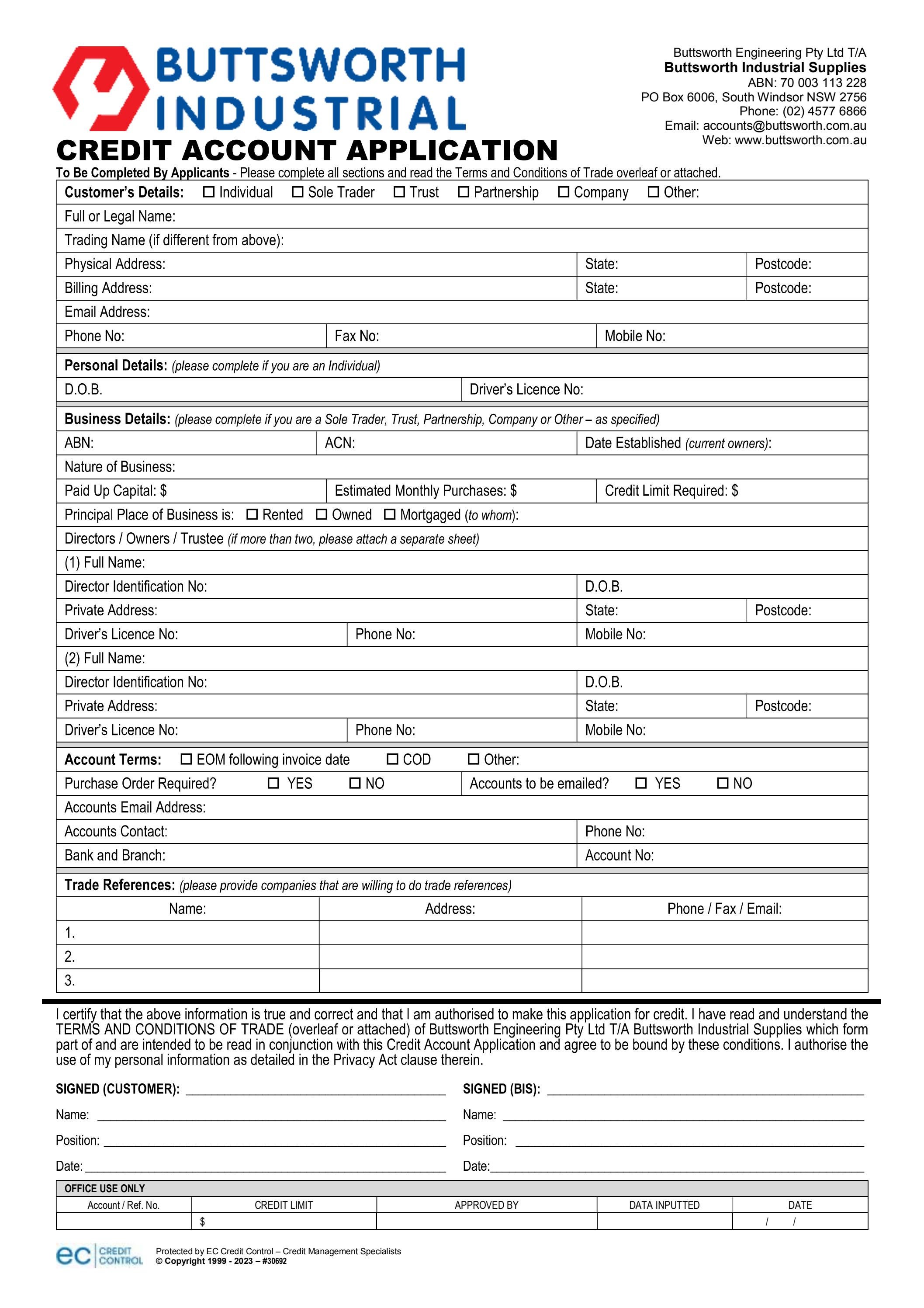 Buttsworth Credit App by clint dwyer - Issuu