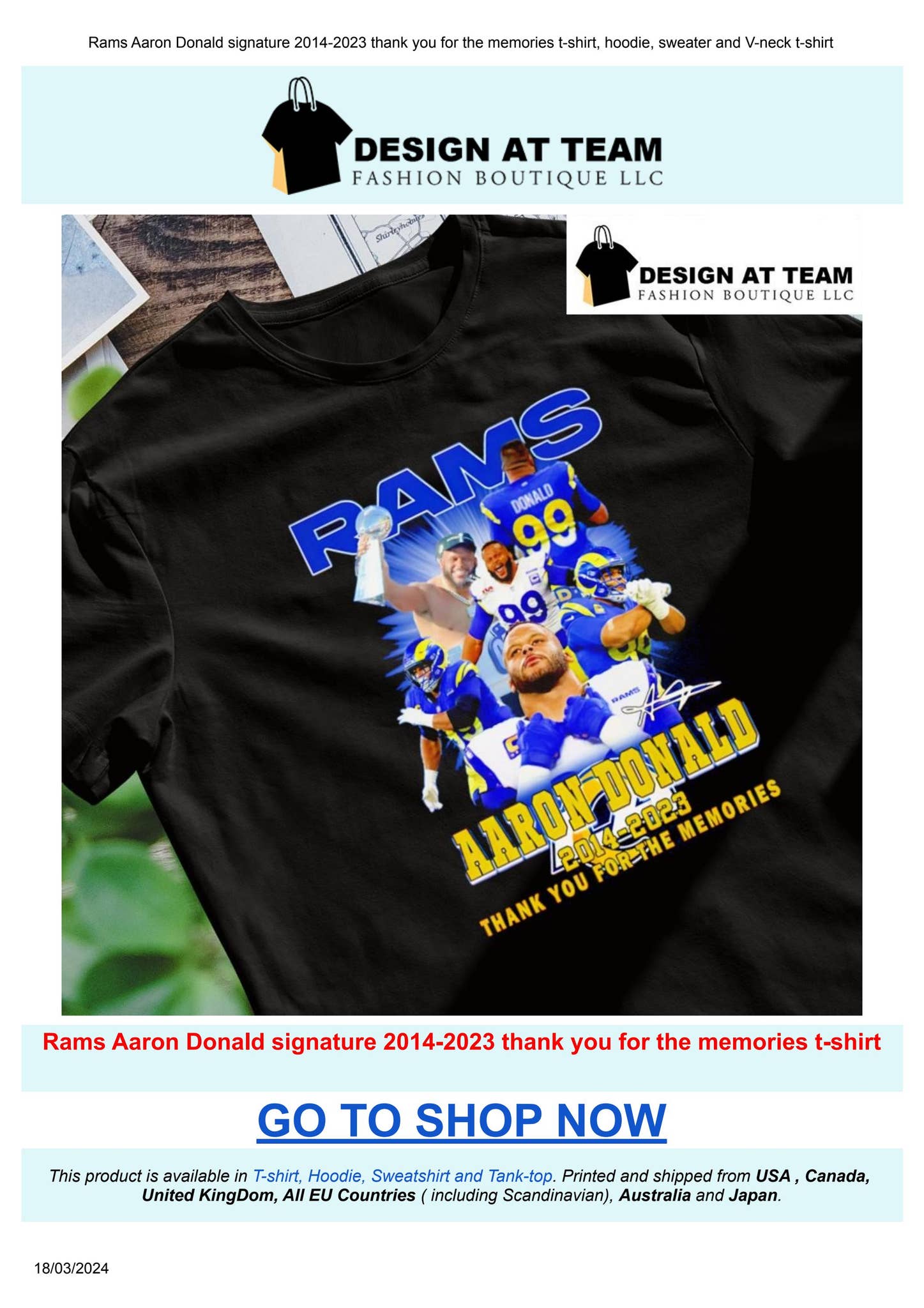 Rams Aaron Donald signature 2014-2023 thank you for the memories t ...