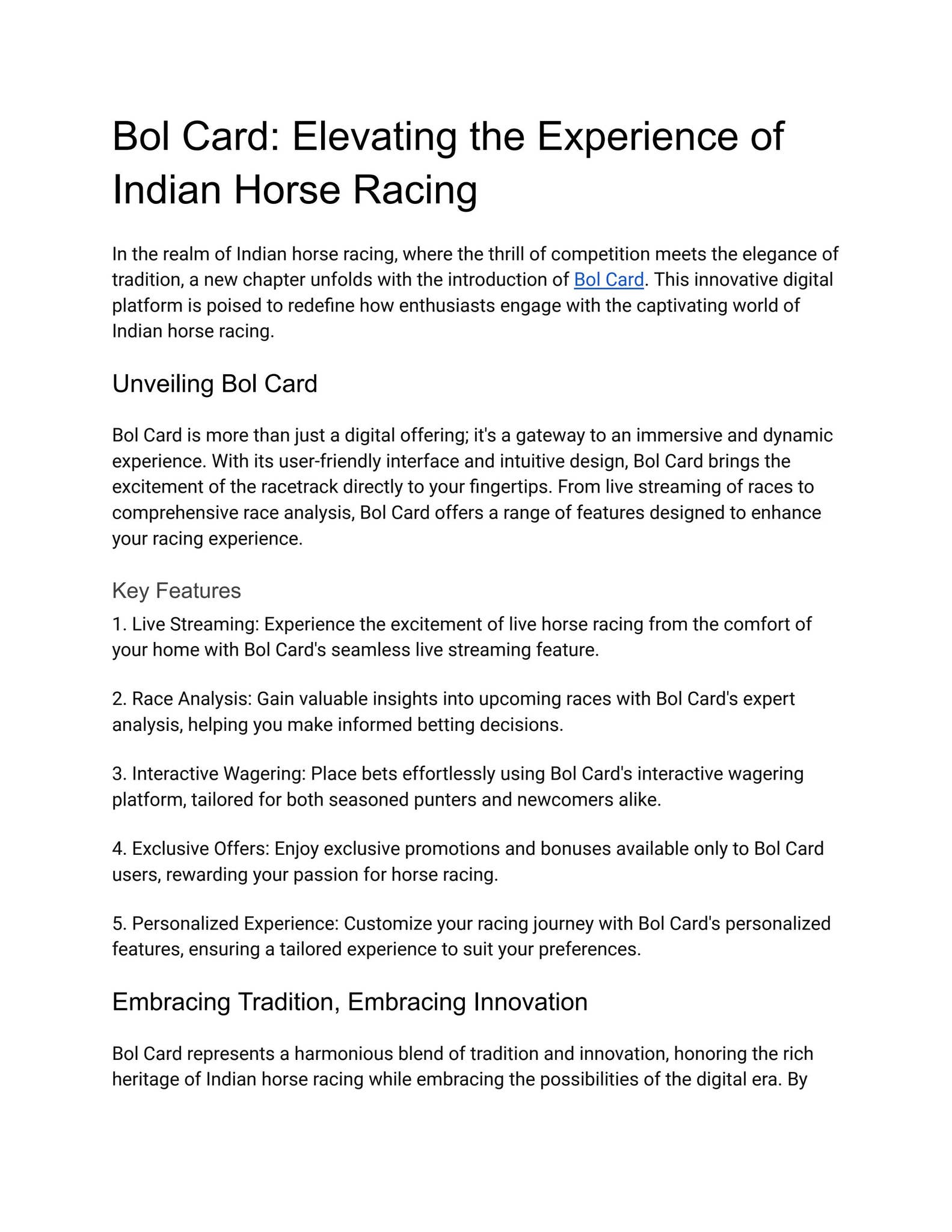 Bol Card: Elevating the Experience of Indian Horse Racing by Bolrace ...