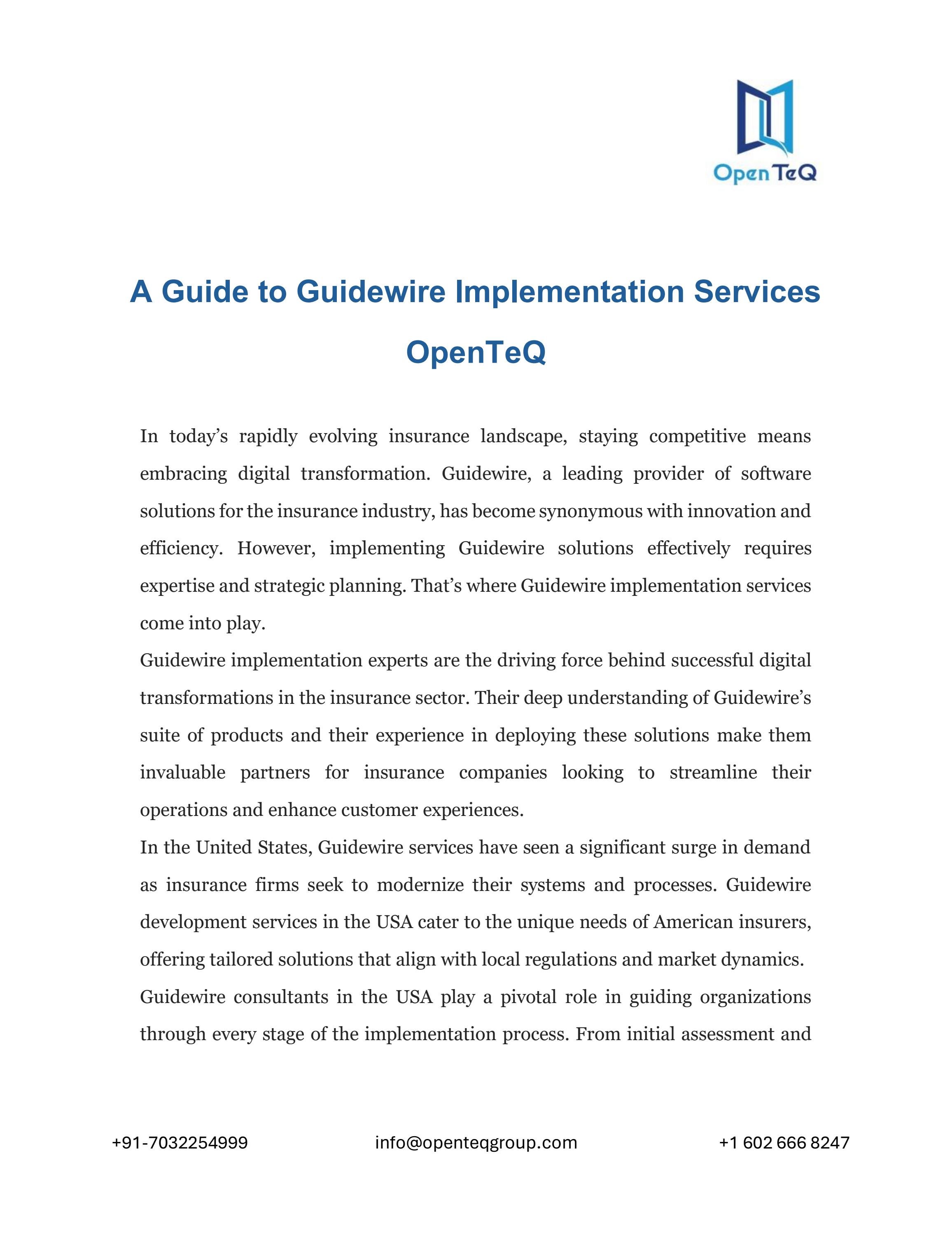 A Guide to Guidewire Implementation Services by OpenTeQTechnologies - Issuu