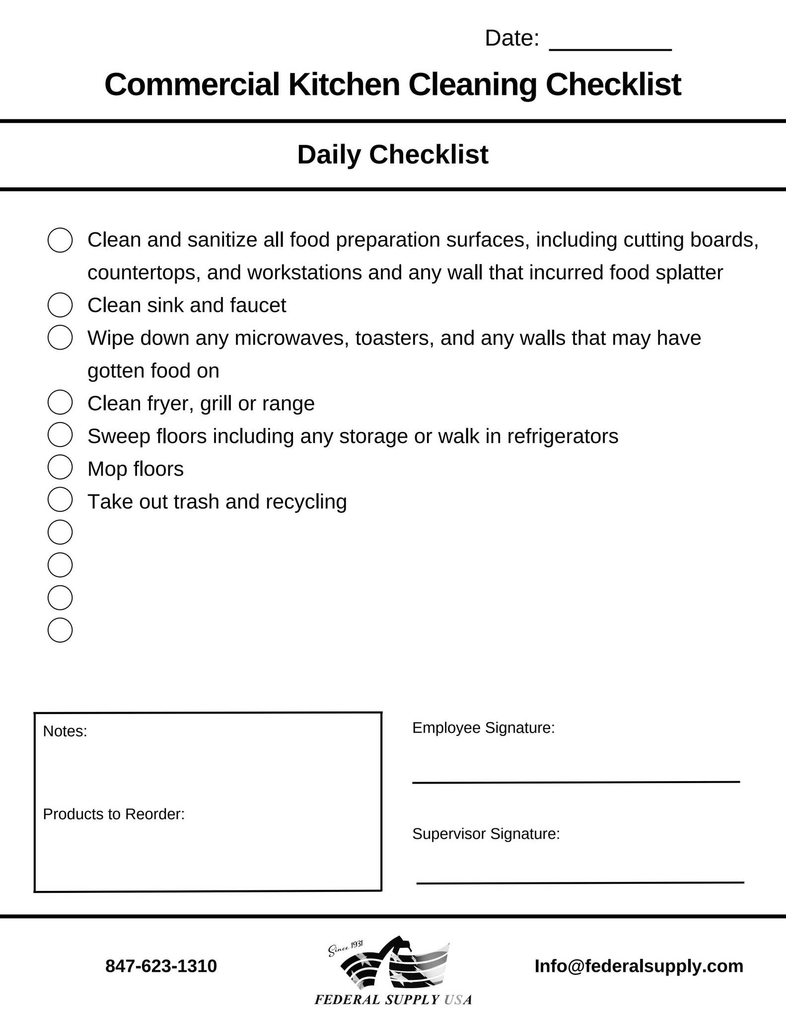 Daily Commercial Kitchen Cleaning Checklist by federalsupplyusa - Issuu