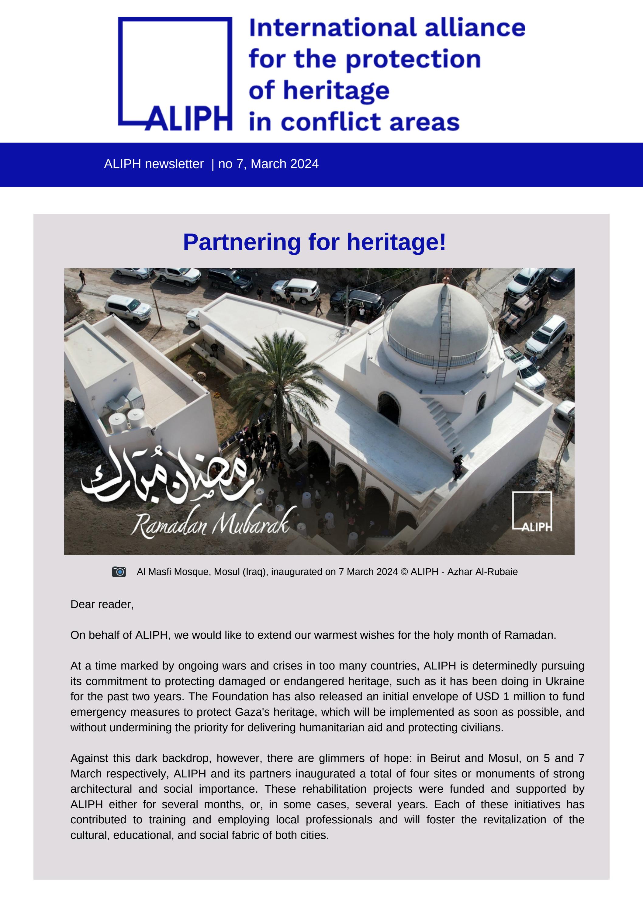 ALIPH Newsletter #7 | Partnering for heritage! by ALIPH Foundation - Issuu