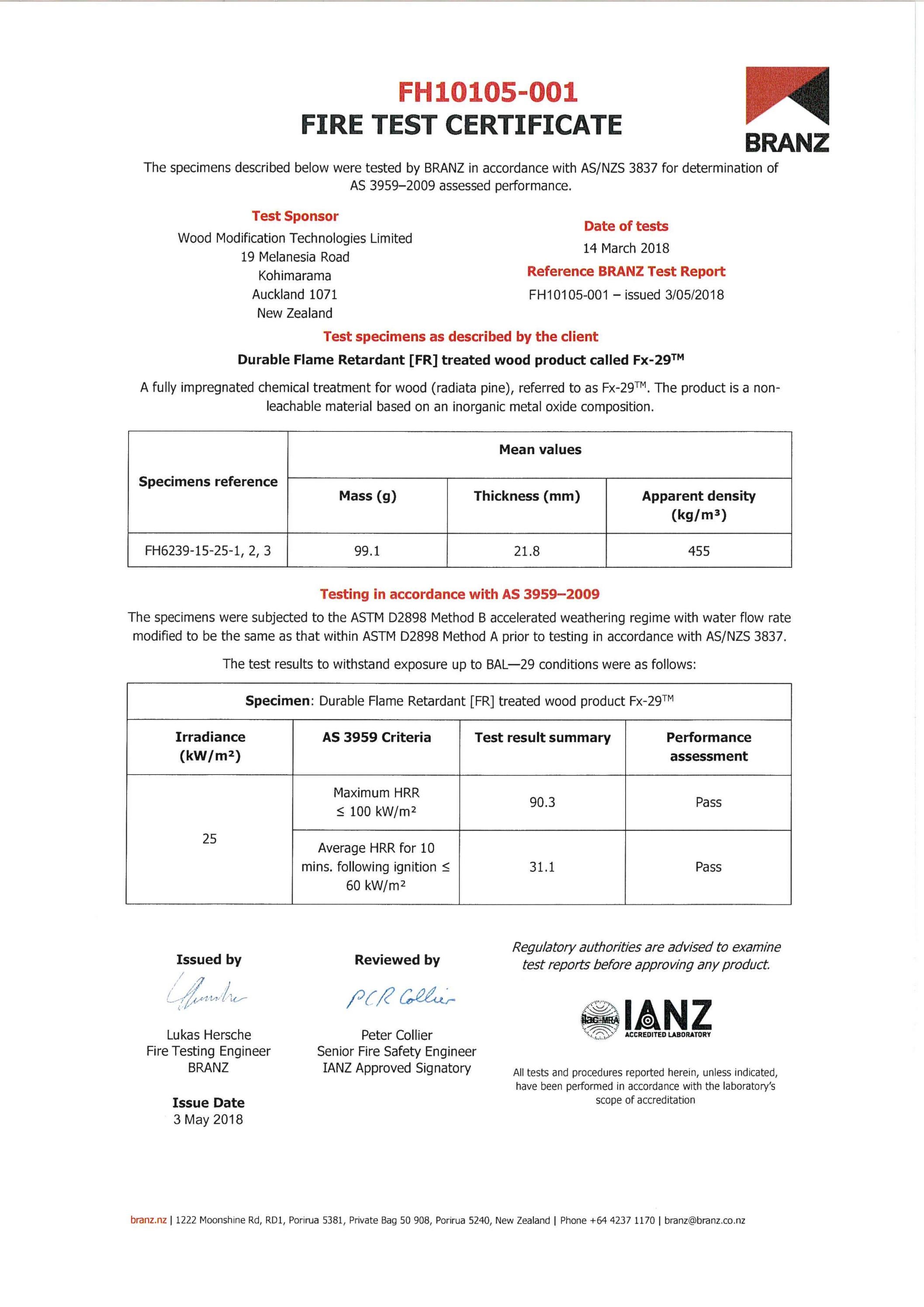 Branz Fire Test Certificate FH10105-001 by itiaustralia - Issuu