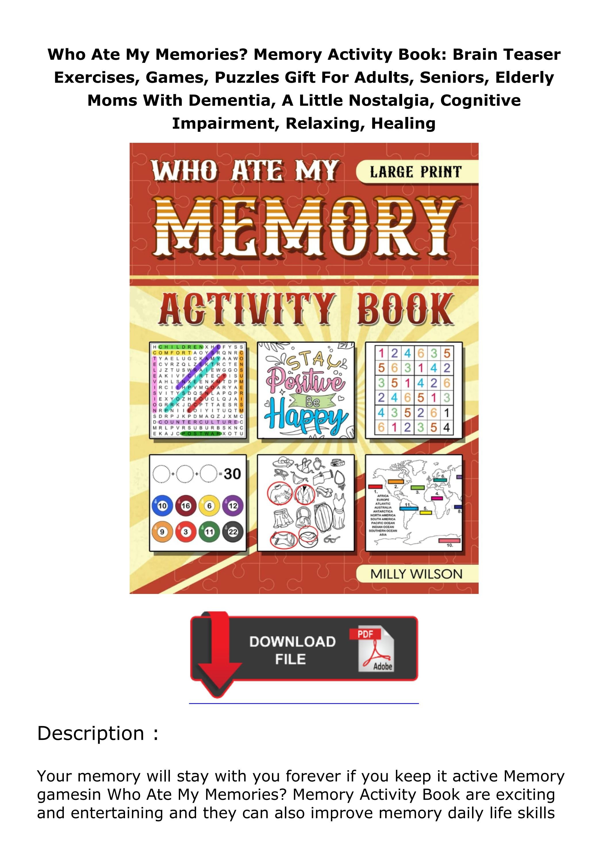 Download⚡ Who Ate My Memories? Memory Activity Book: Brain Teaser ...