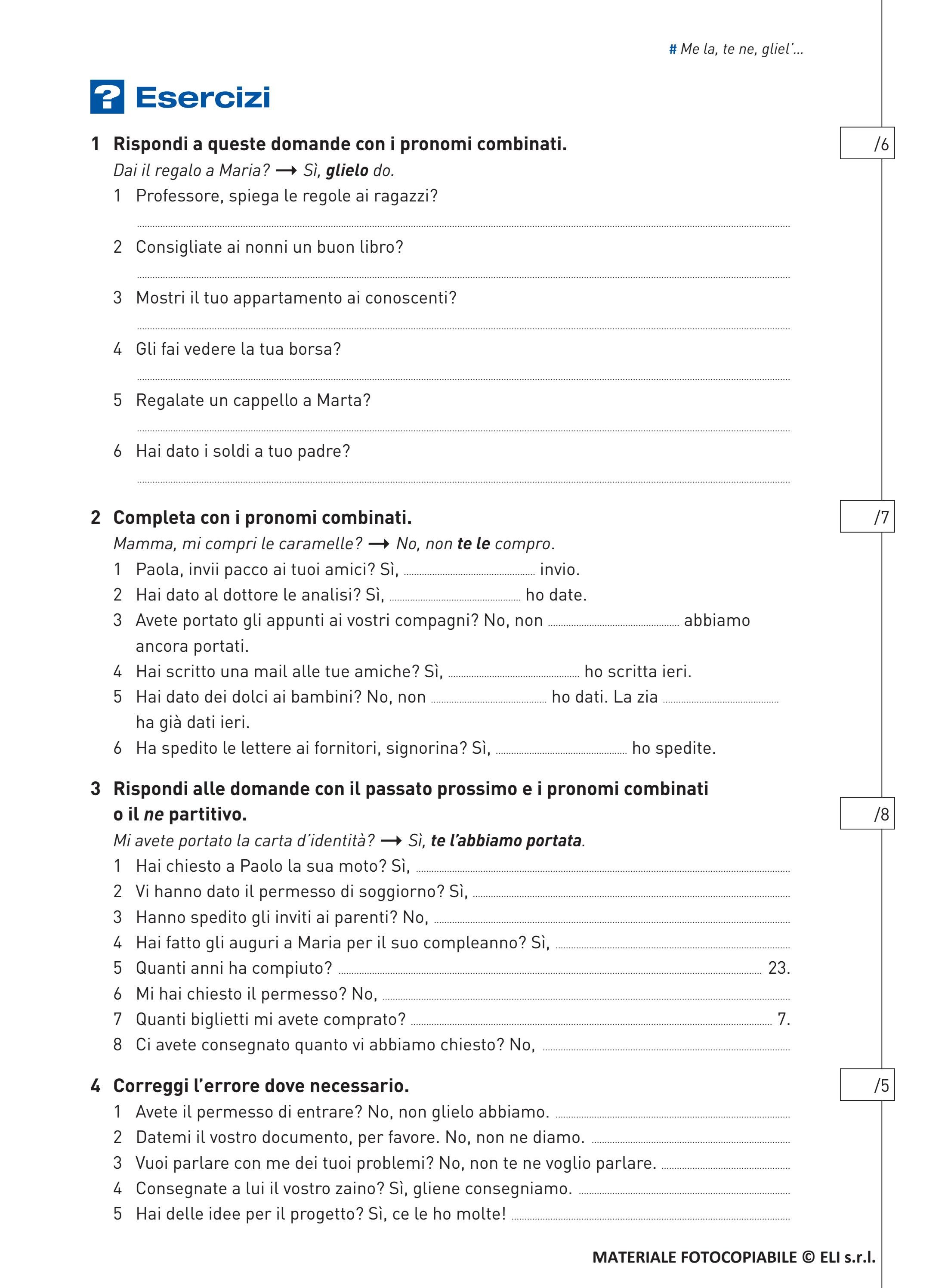 Pronomi Combinati | Esercizi by ELI Publishing - Issuu
