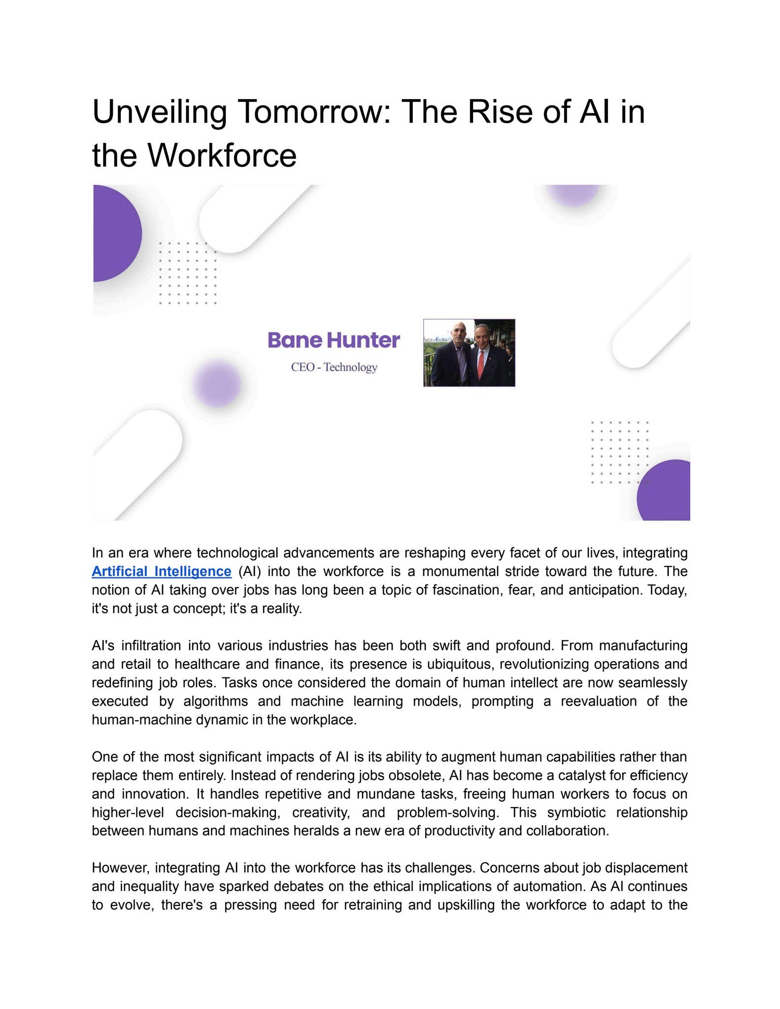Unveiling Tomorrow: The Rise of AI in the Workforce by Bane Hunter - Issuu