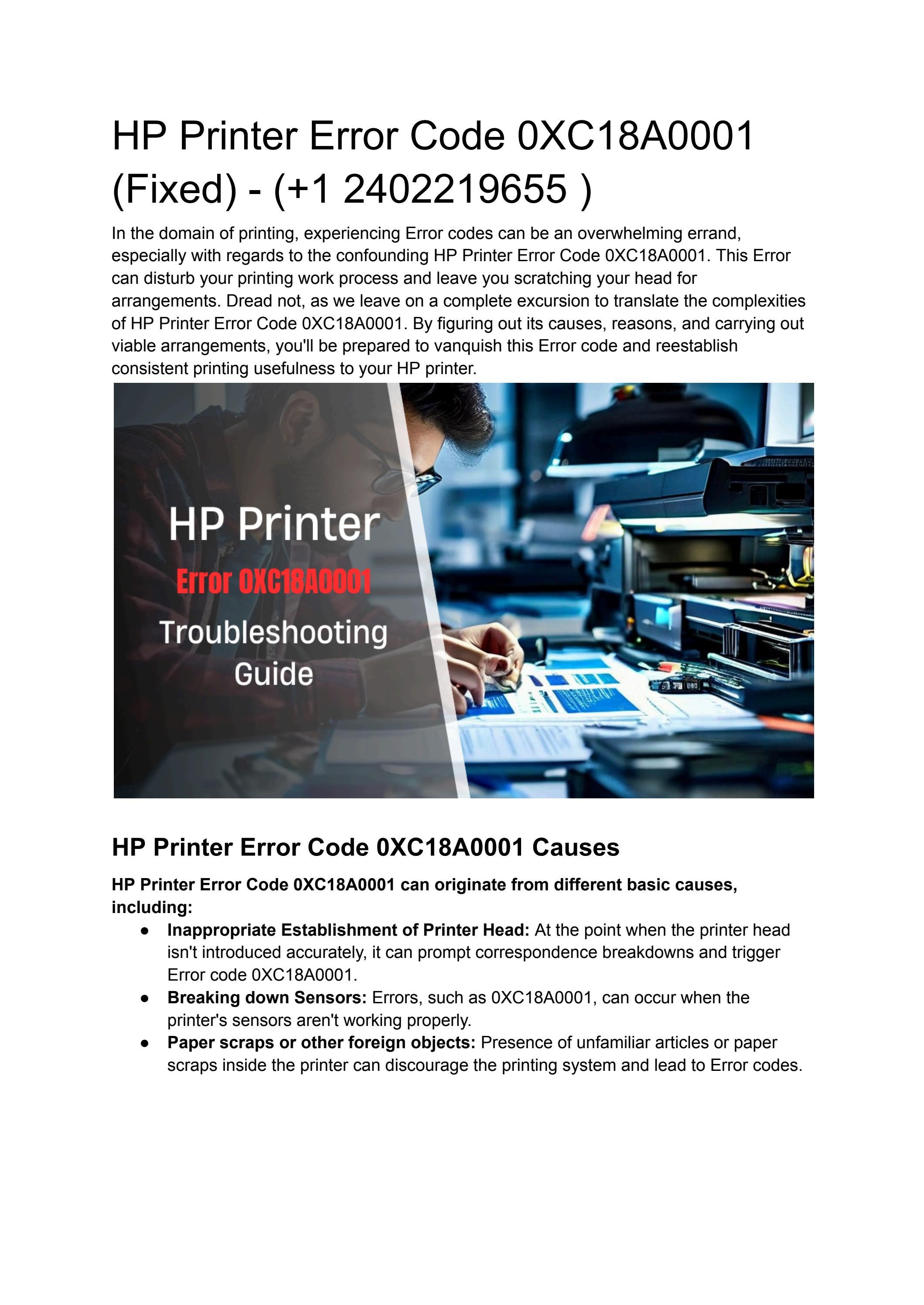 HP Printer Error Code 0XC18A0001 (Fixed) - (+1 2402219655 ) by Harsh ...