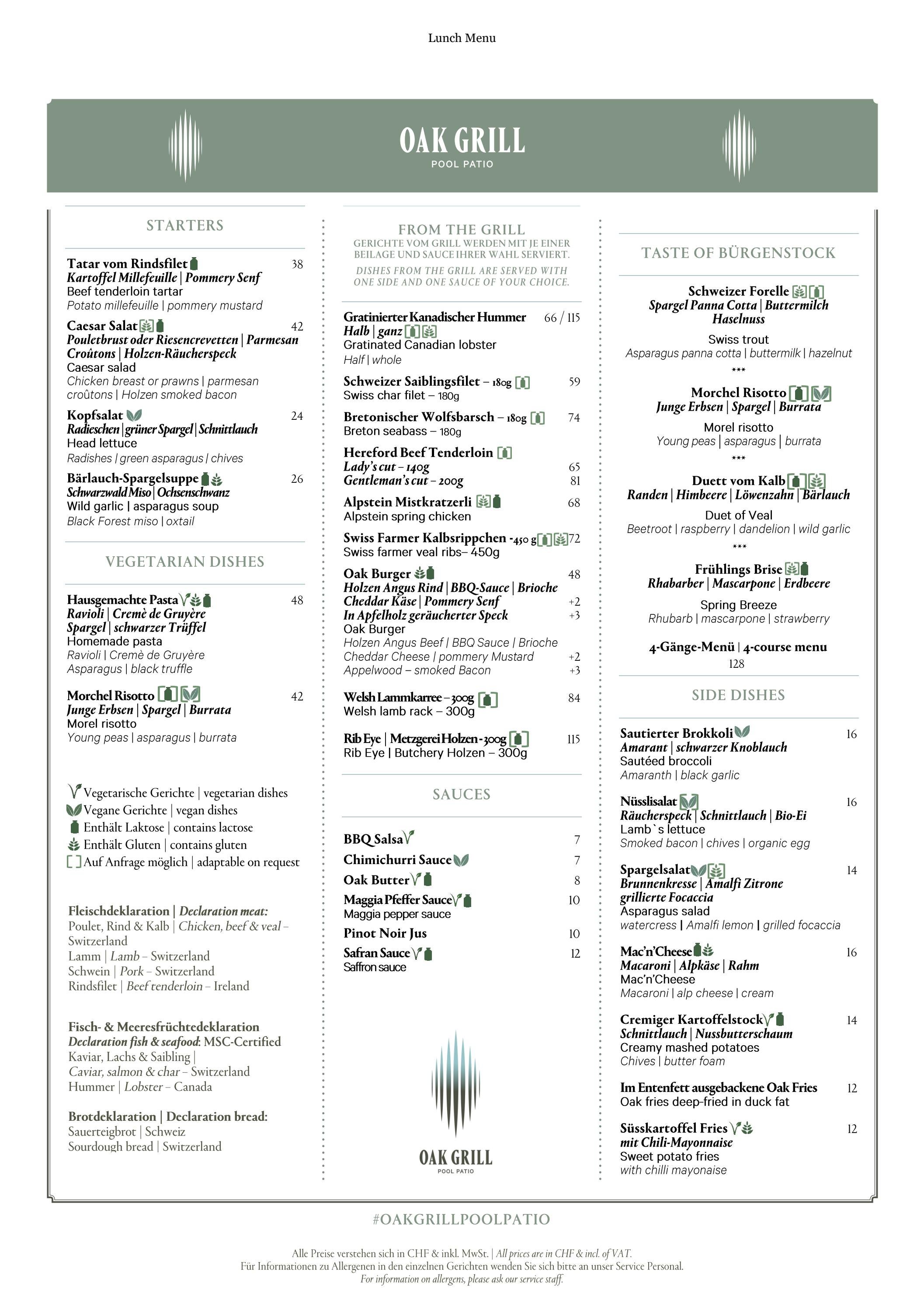 OAK Grill Menu | DE & EN by The Bürgenstock Selection - Issuu