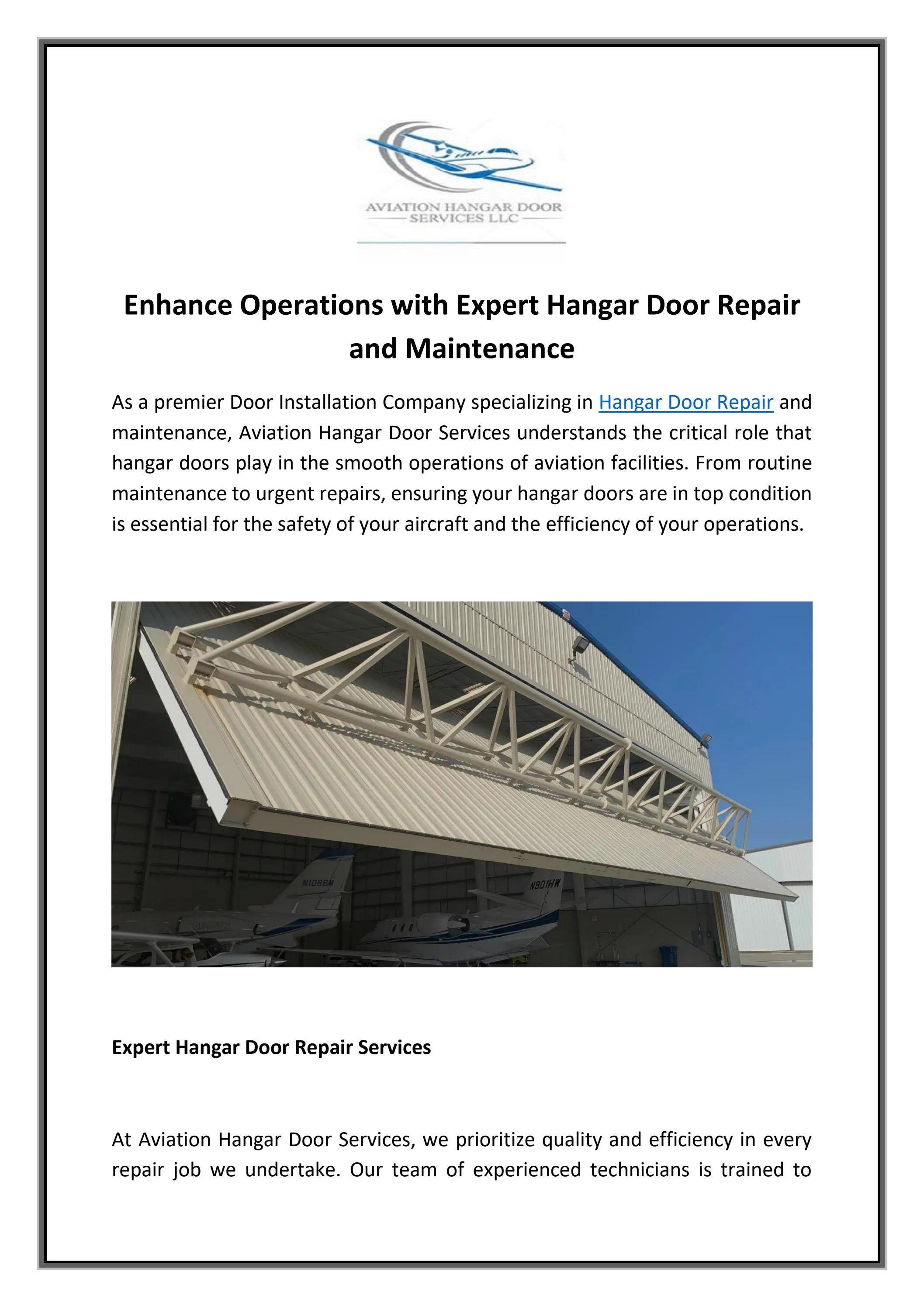 Enhance Operations with Expert Hangar Door Repair and Maintenance by ...