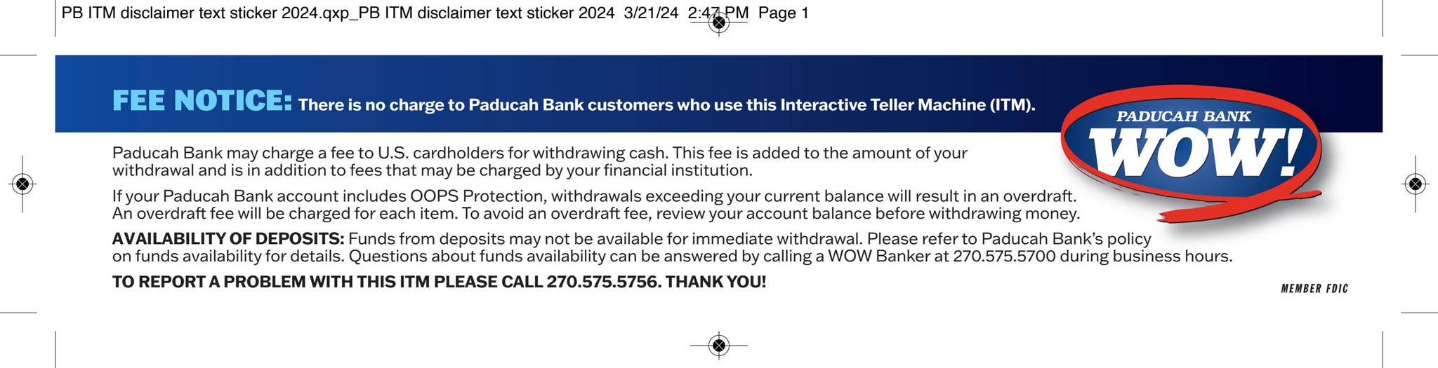 ITM Disclaimer Sticker by PaducahBank - Issuu