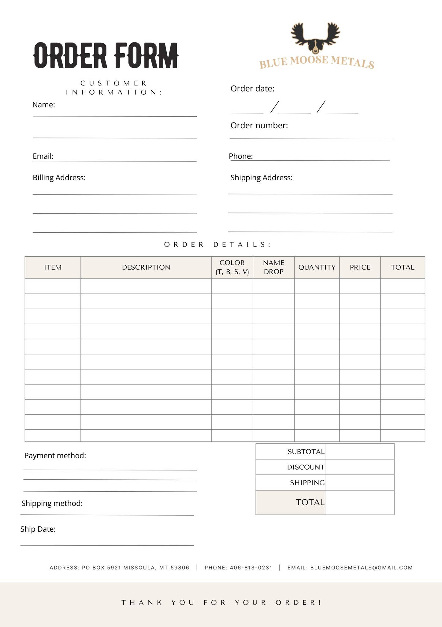 Order Form by bluemoosemetals - Issuu