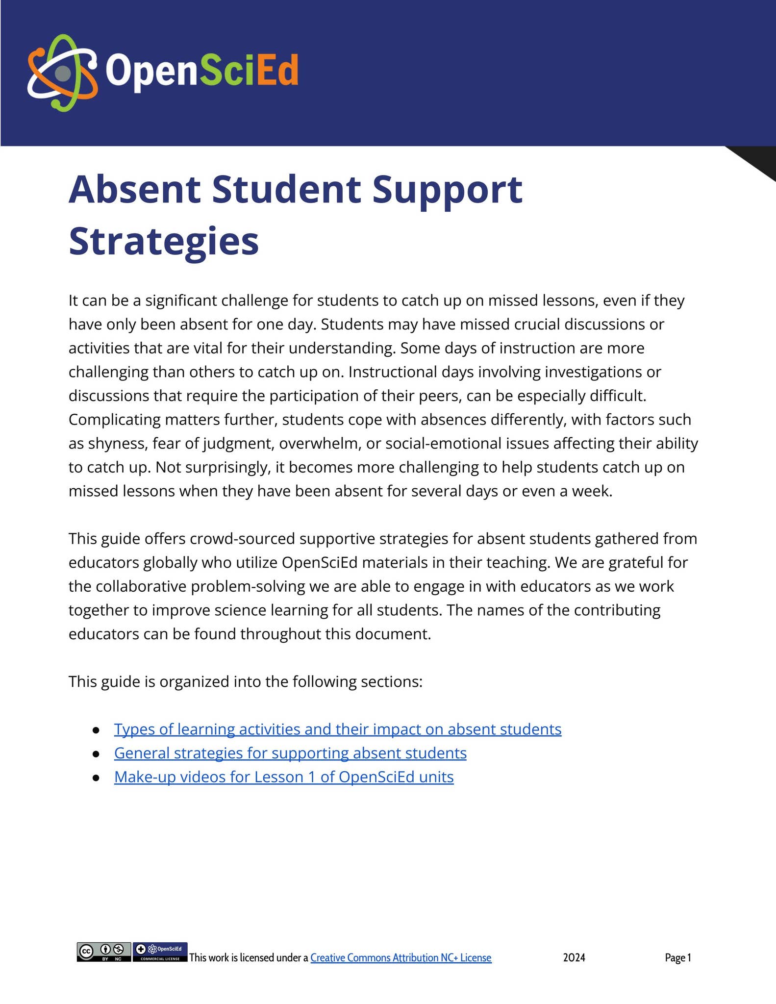 OpenSciEd Absent Student Support Strategies by openscied - Issuu