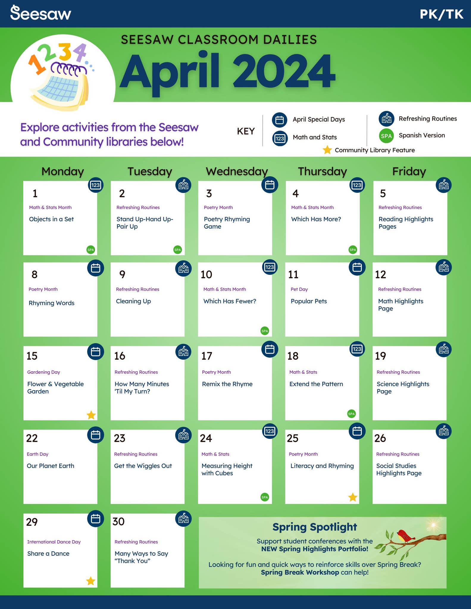 April 2024 Classroom Dailies PK-TK by seesawlearning - Issuu