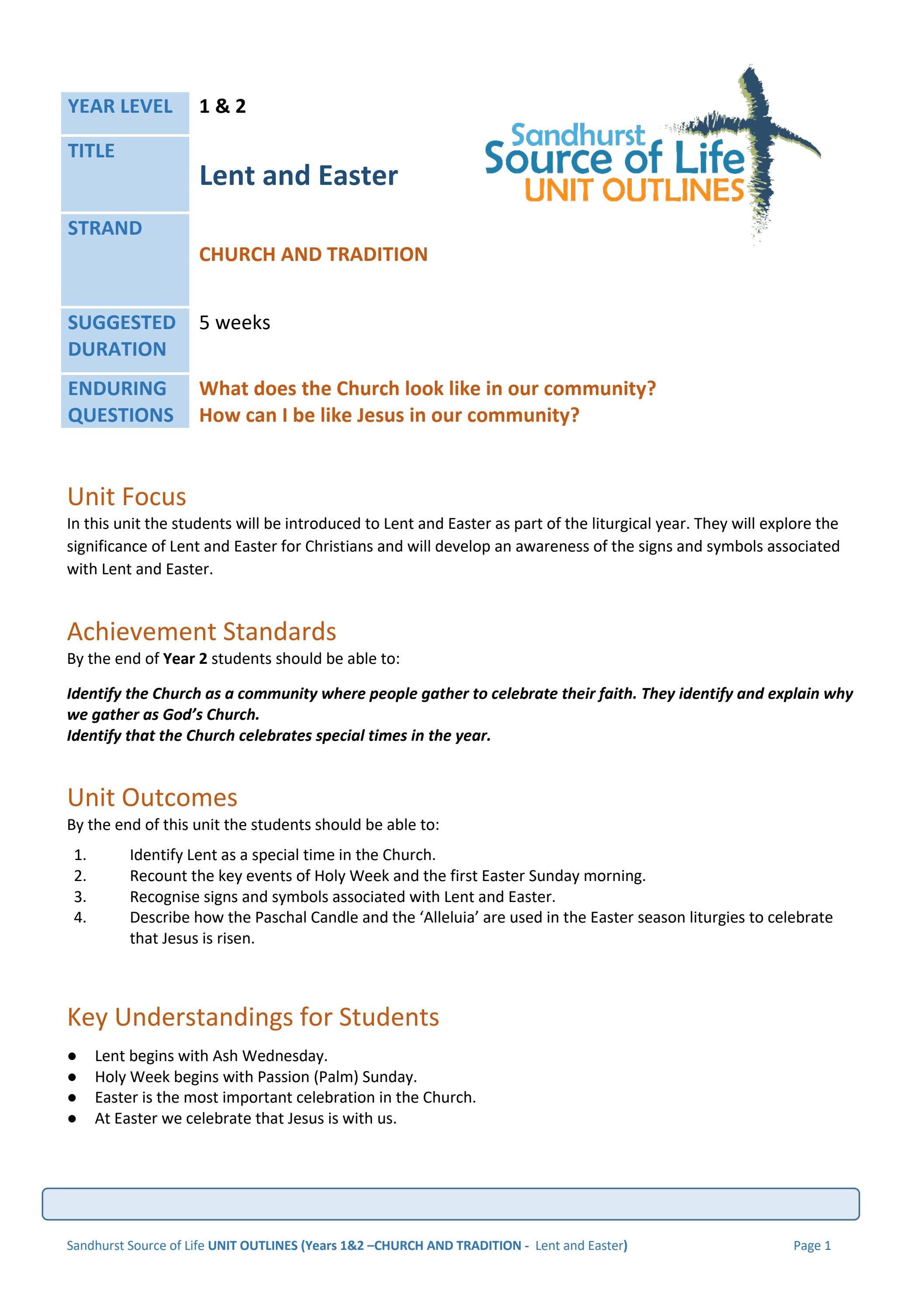 1-2 - Lent and Easter by Catholic Education Office Sandhurst - Issuu