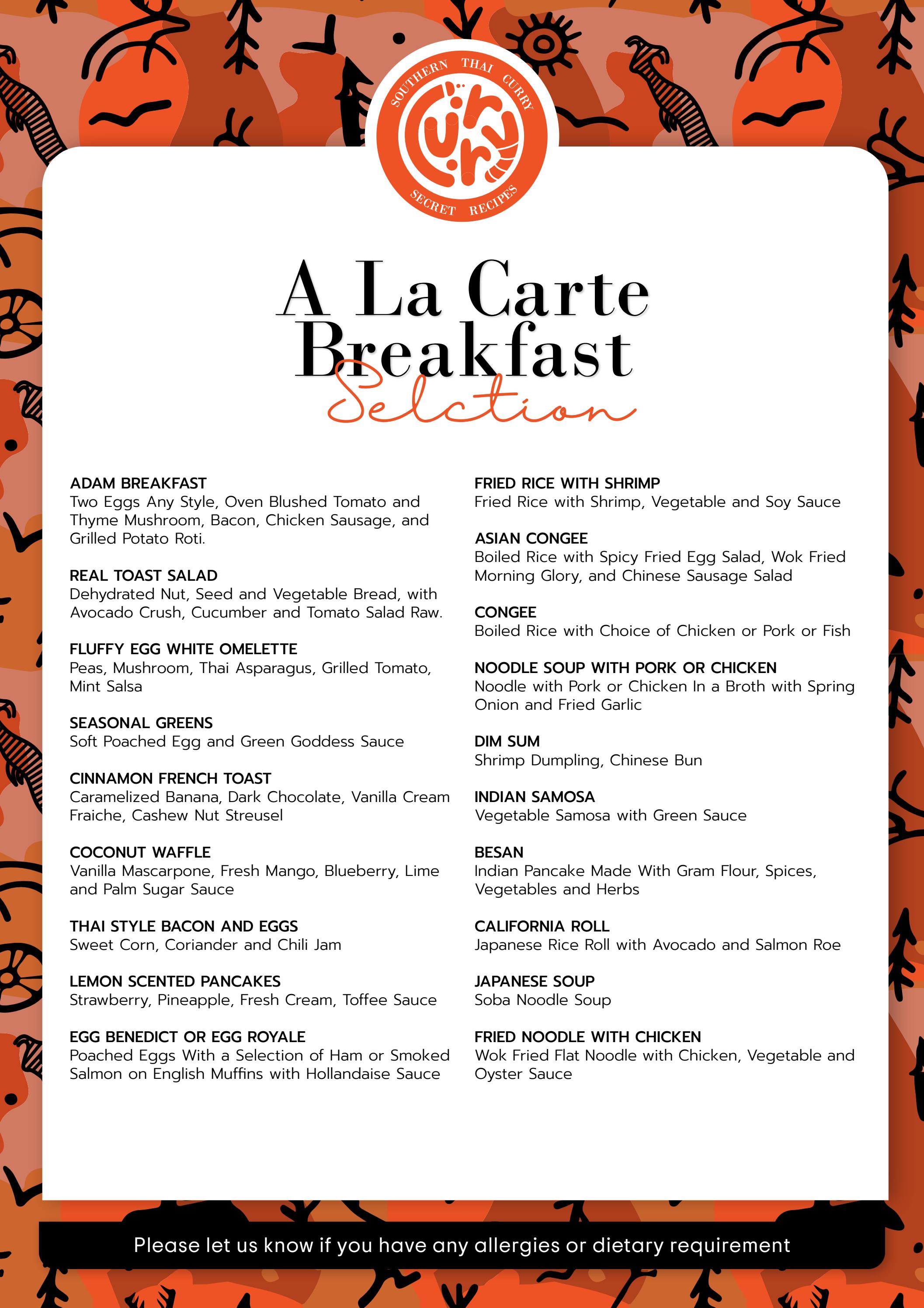 Breakfast A La Carte Menu - Hotel Adam Krabi by Panan Group Aonang ...