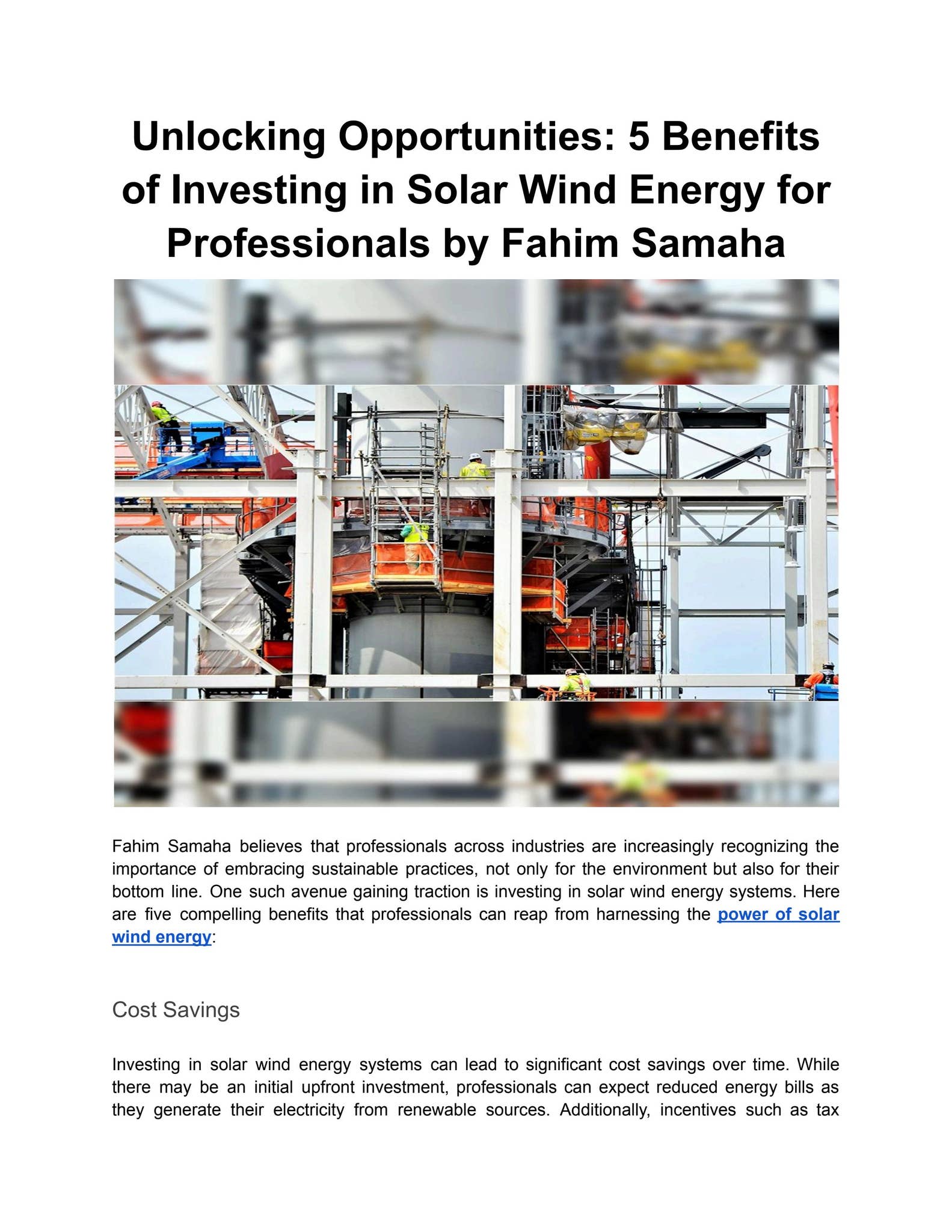 5 Benefits of Investing in Solar Wind Energy for Professionals by Fahim ...