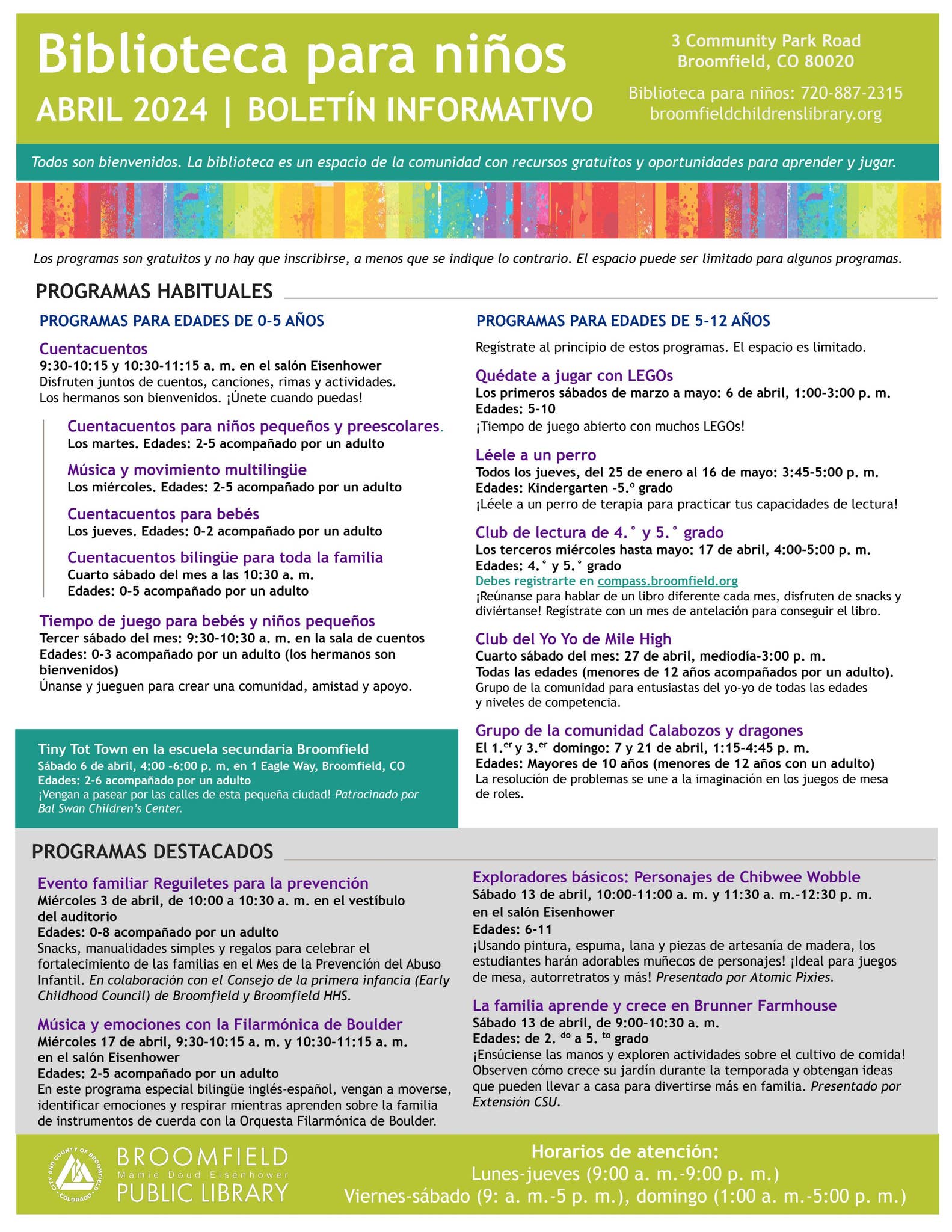 El boletín informativo para niños de la biblioteca de Broomfield ...