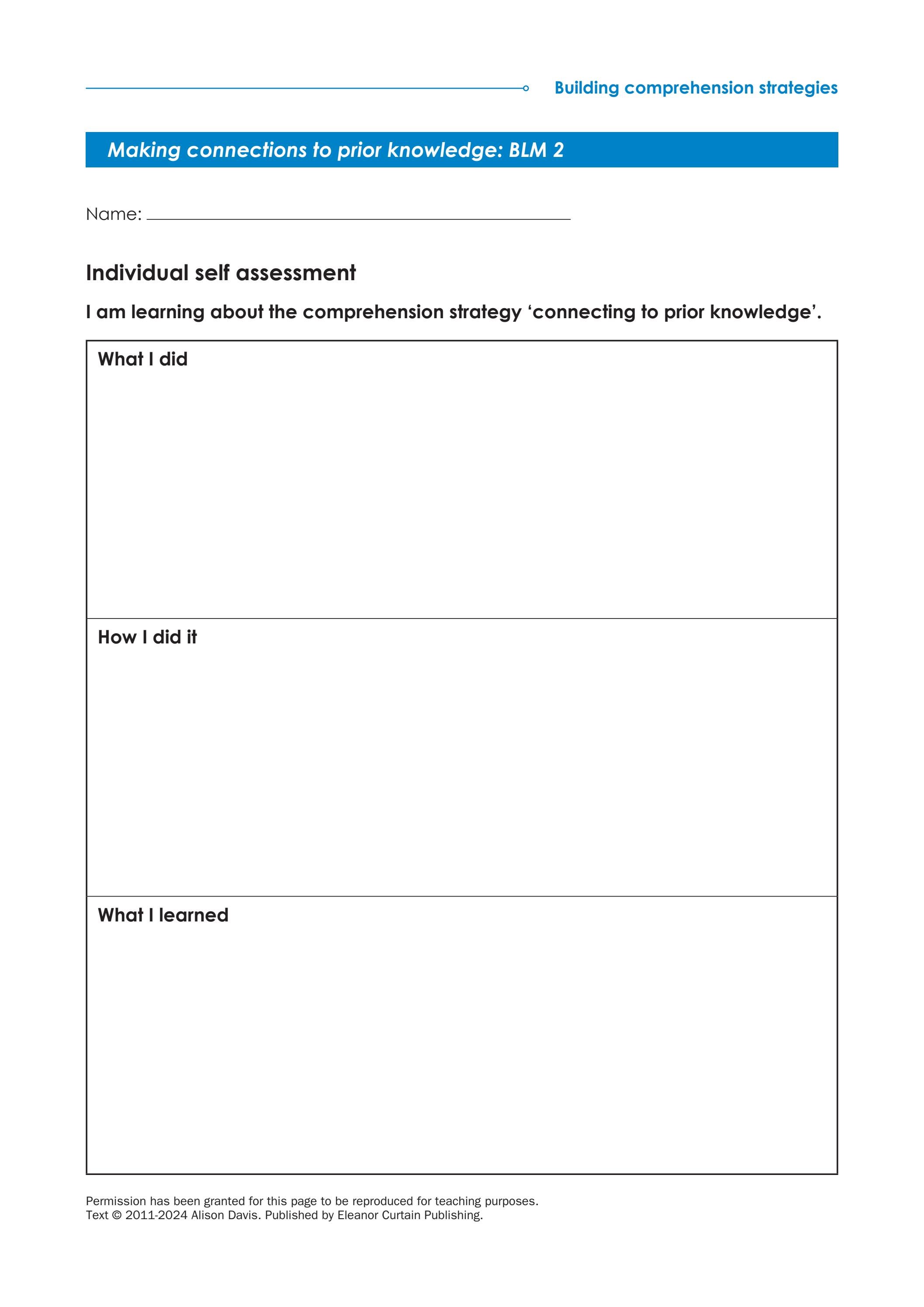 Ch 3.3. Making connections to prior knowledge - BLM 2 by Eleanor ...