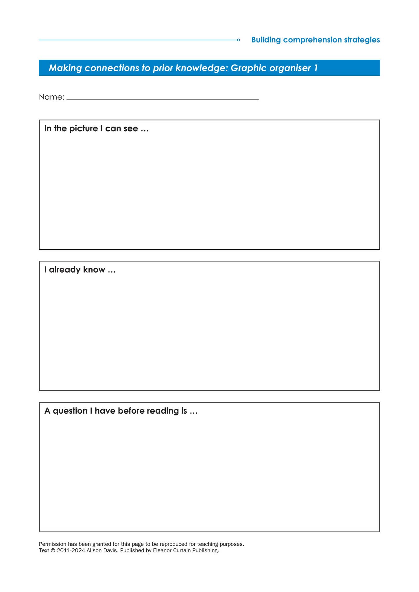 Ch 3 5. Making connections to prior knowledge - Graphic Organiser 1 by ...