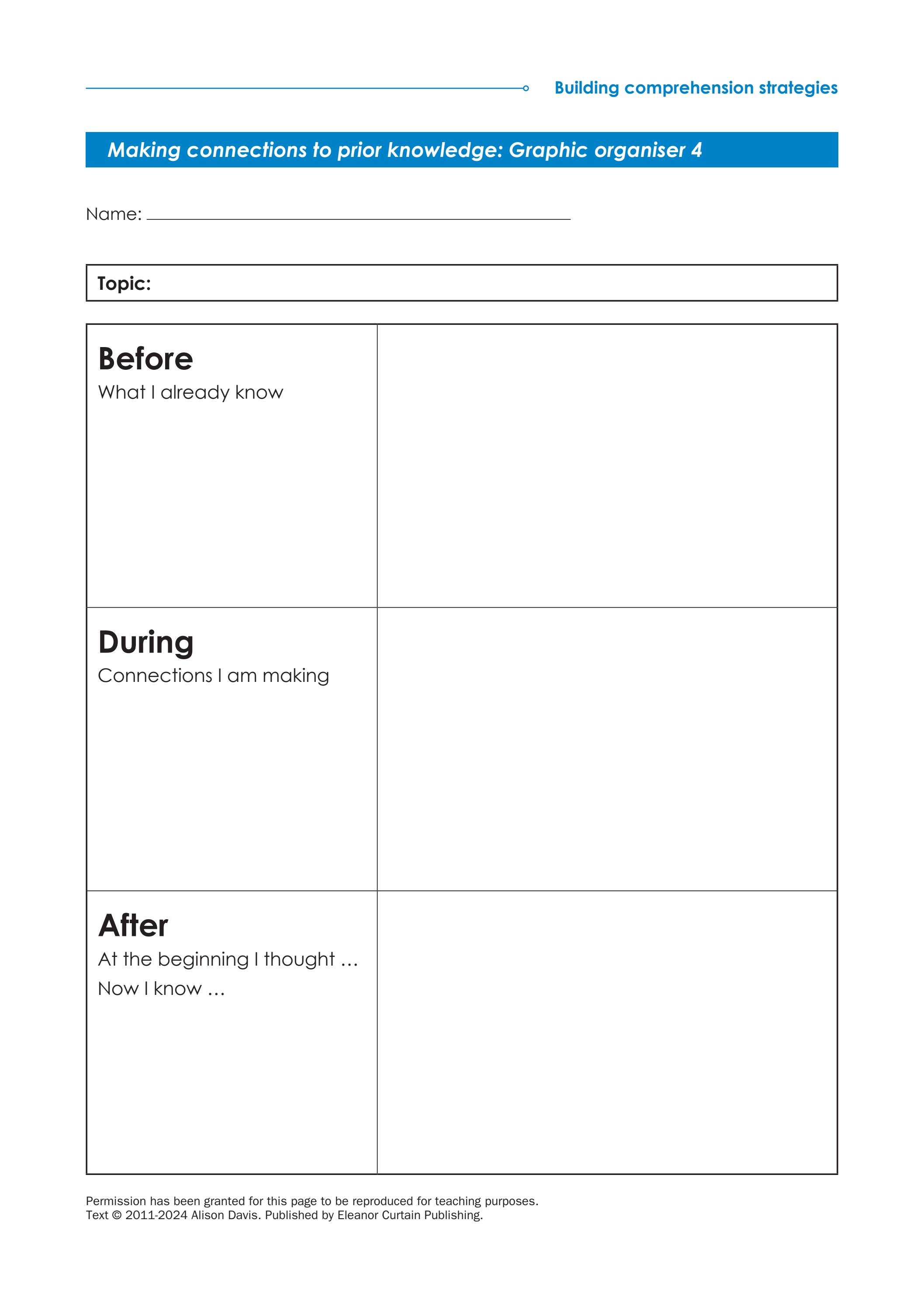 Ch 3.8. Making connections to prior knowledge - Graphic Organiser 4 by ...
