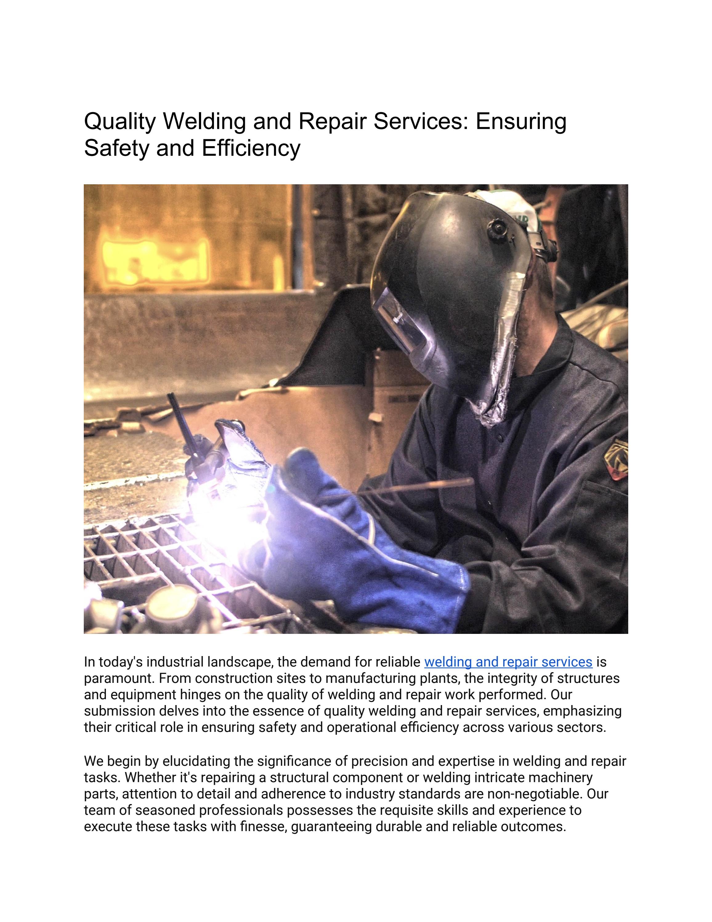 Quality Welding and Repair Services: Ensuring Safety and Efficiency by ...
