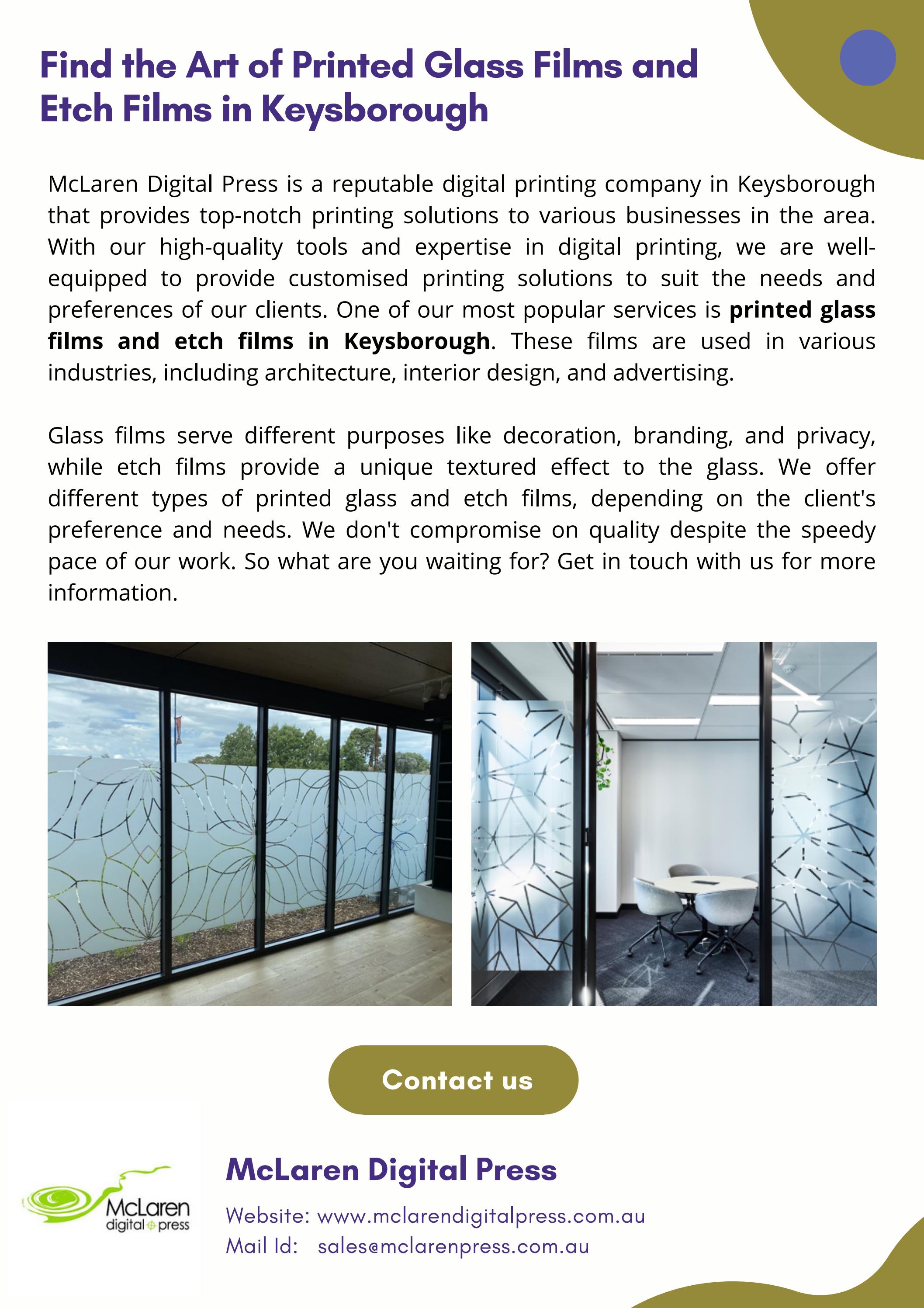 Find the Art of Printed Glass Films and Etch Films in Keysborough by ...