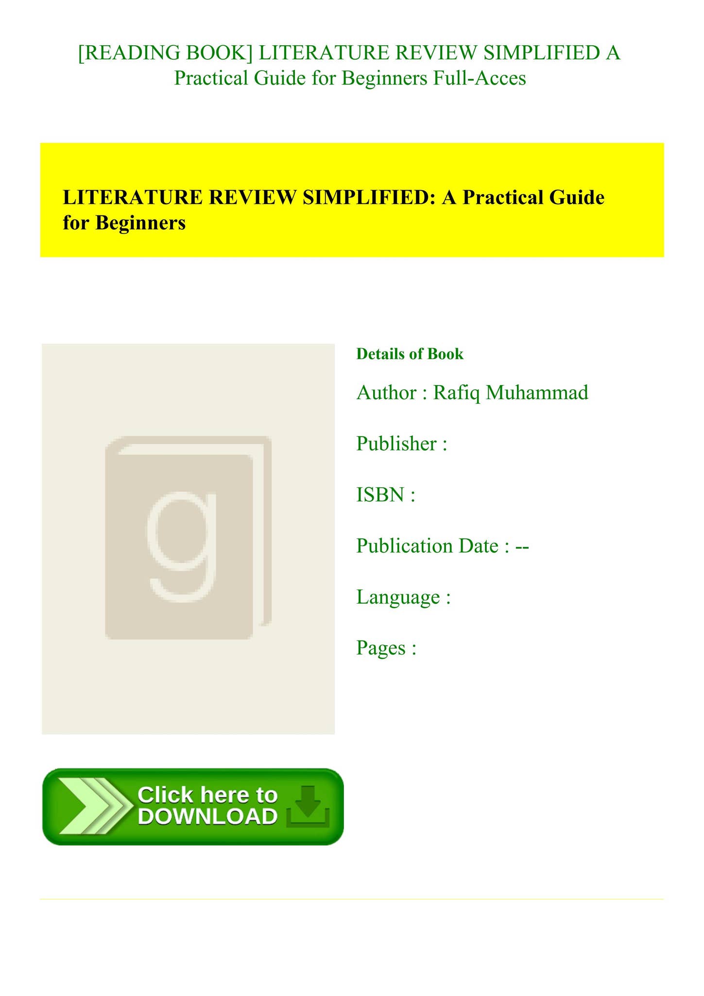 [READING BOOK] LITERATURE REVIEW SIMPLIFIED A Practical Guide for ...