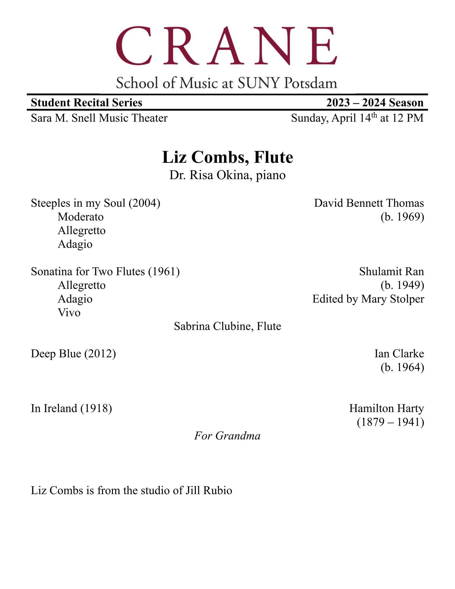 04.14.24. Liz Combs, Flute by The Crane School of Music - Issuu