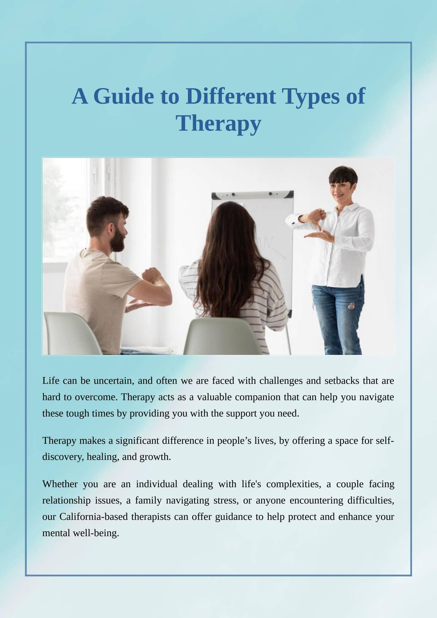 A Guide to Different Types of Therapy by Mind-Body Care - Issuu