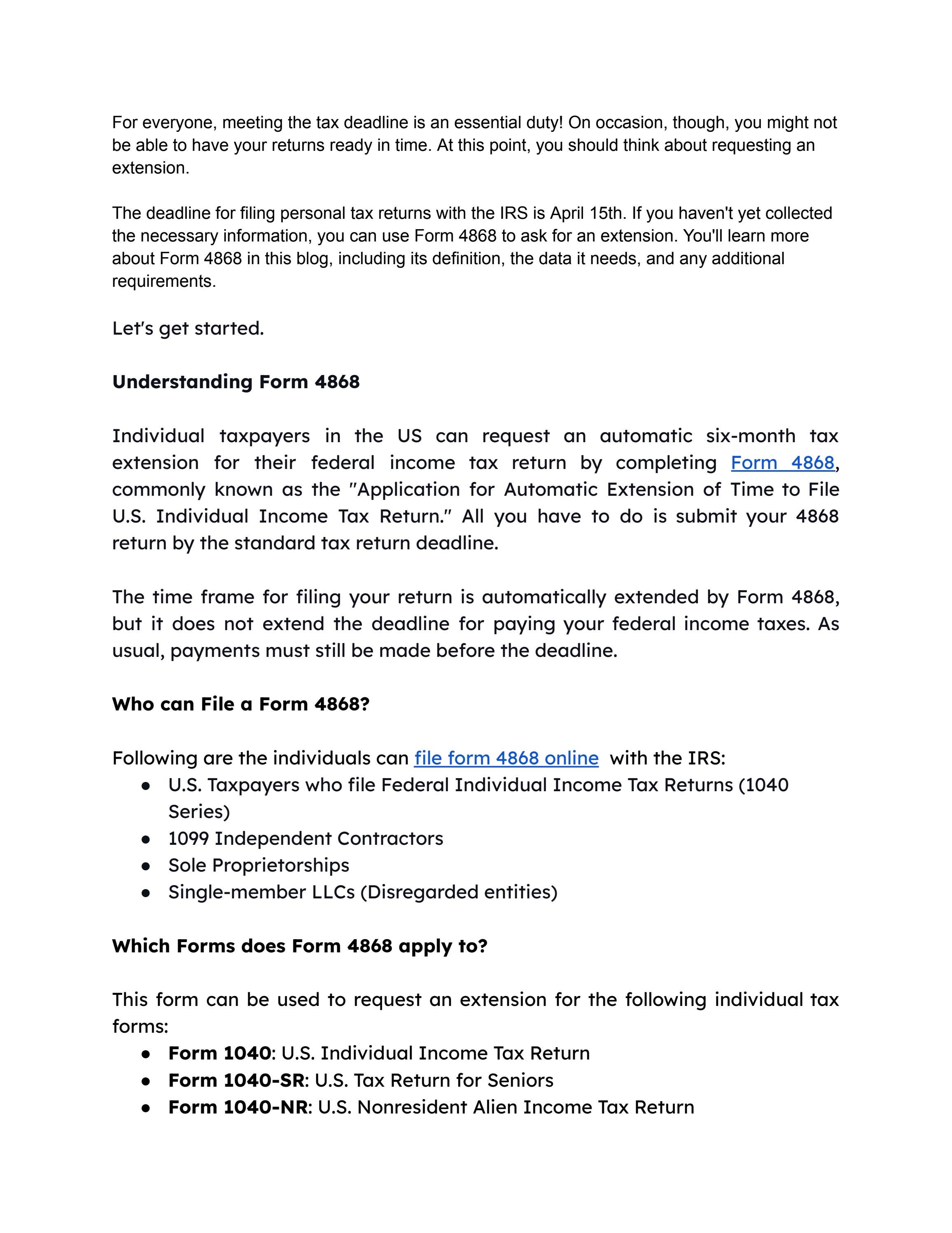 Form 4868 - What U.S. individuals need to know? by aca-forms - Issuu