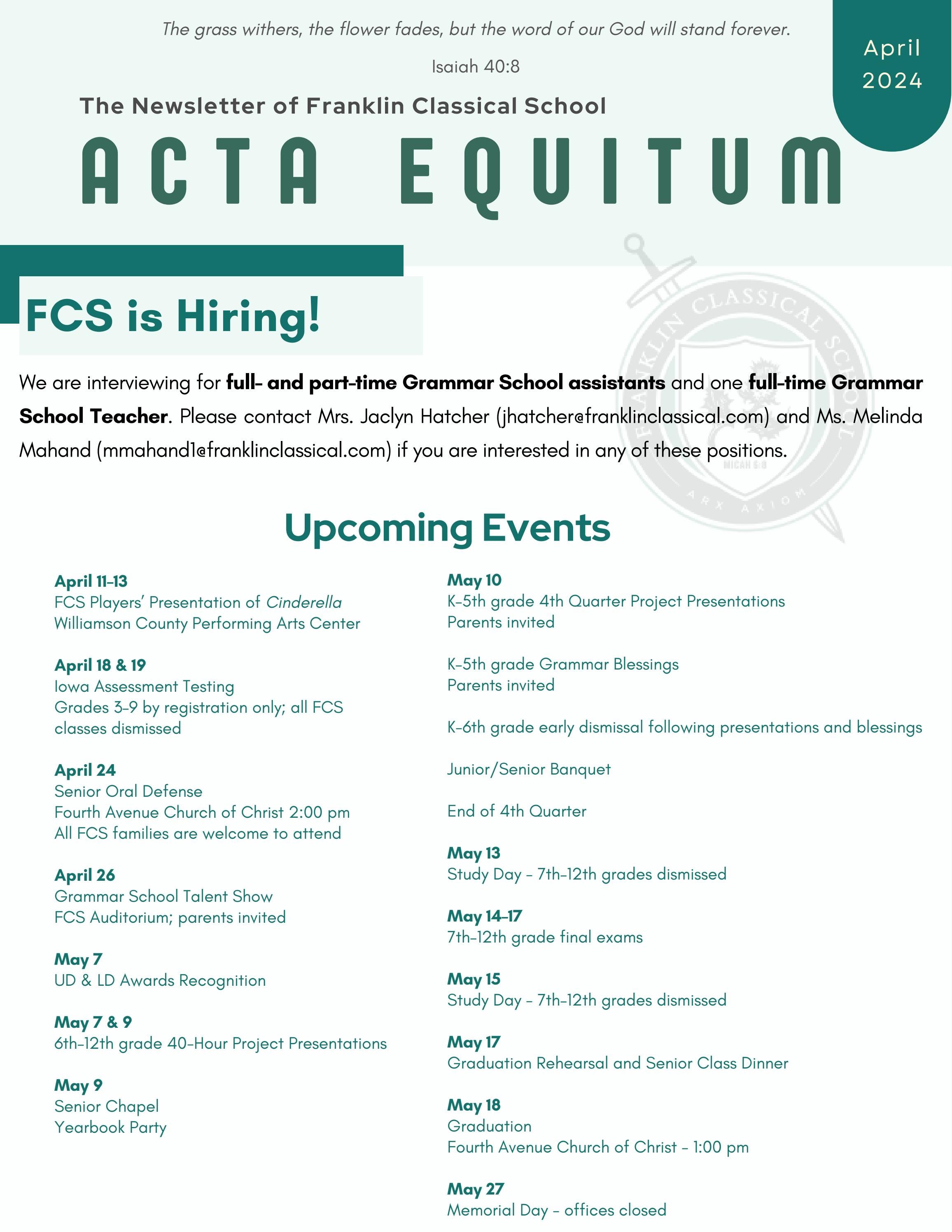 Acta Equitum - April 2024 by FranklinClassicalSchool - Issuu