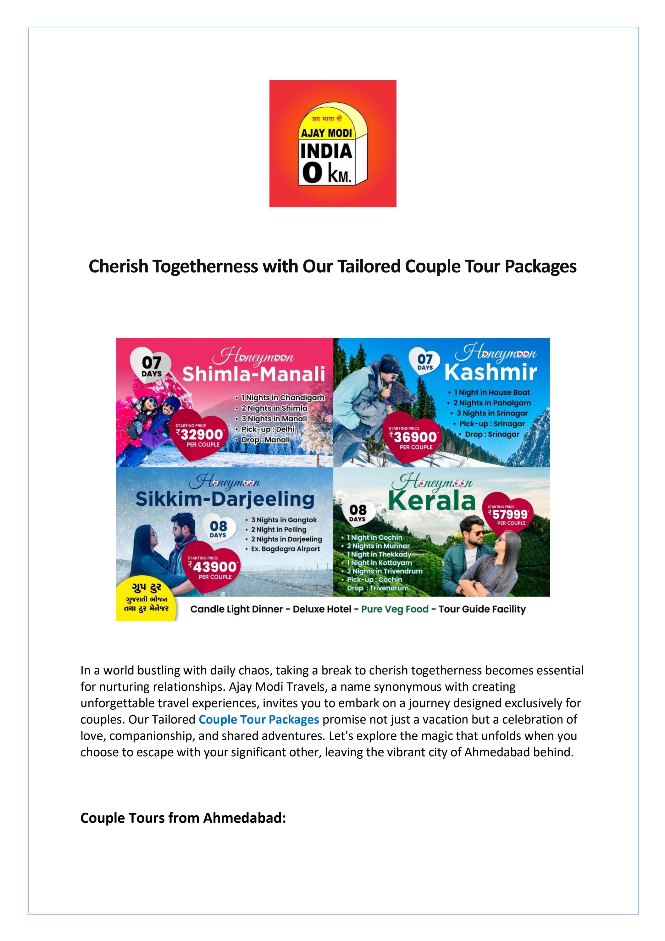 Cherish Togetherness with Our Tailored Couple Tour Packages by Ajay ...