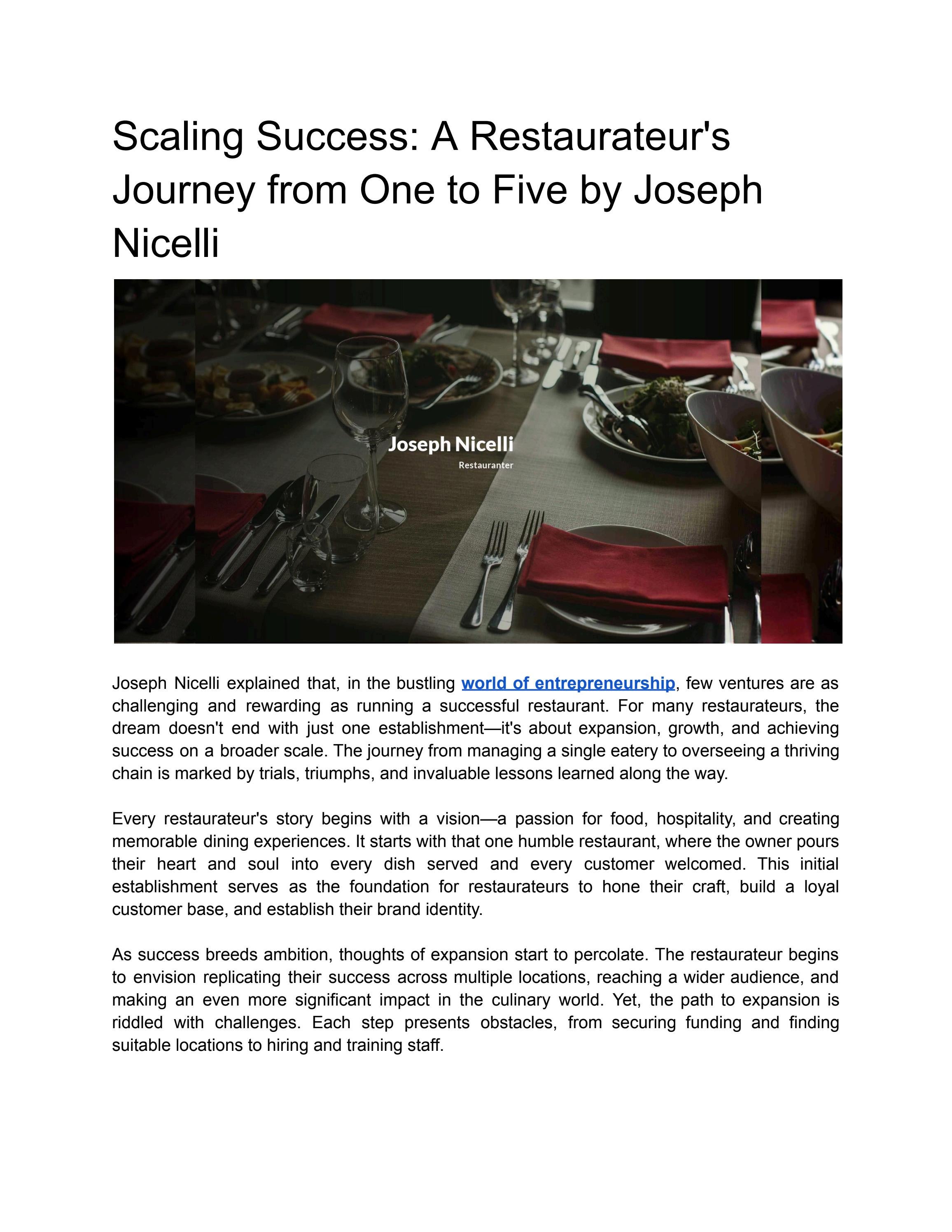 Scaling Success: A Restaurateur's Journey from One to Five by Joseph ...