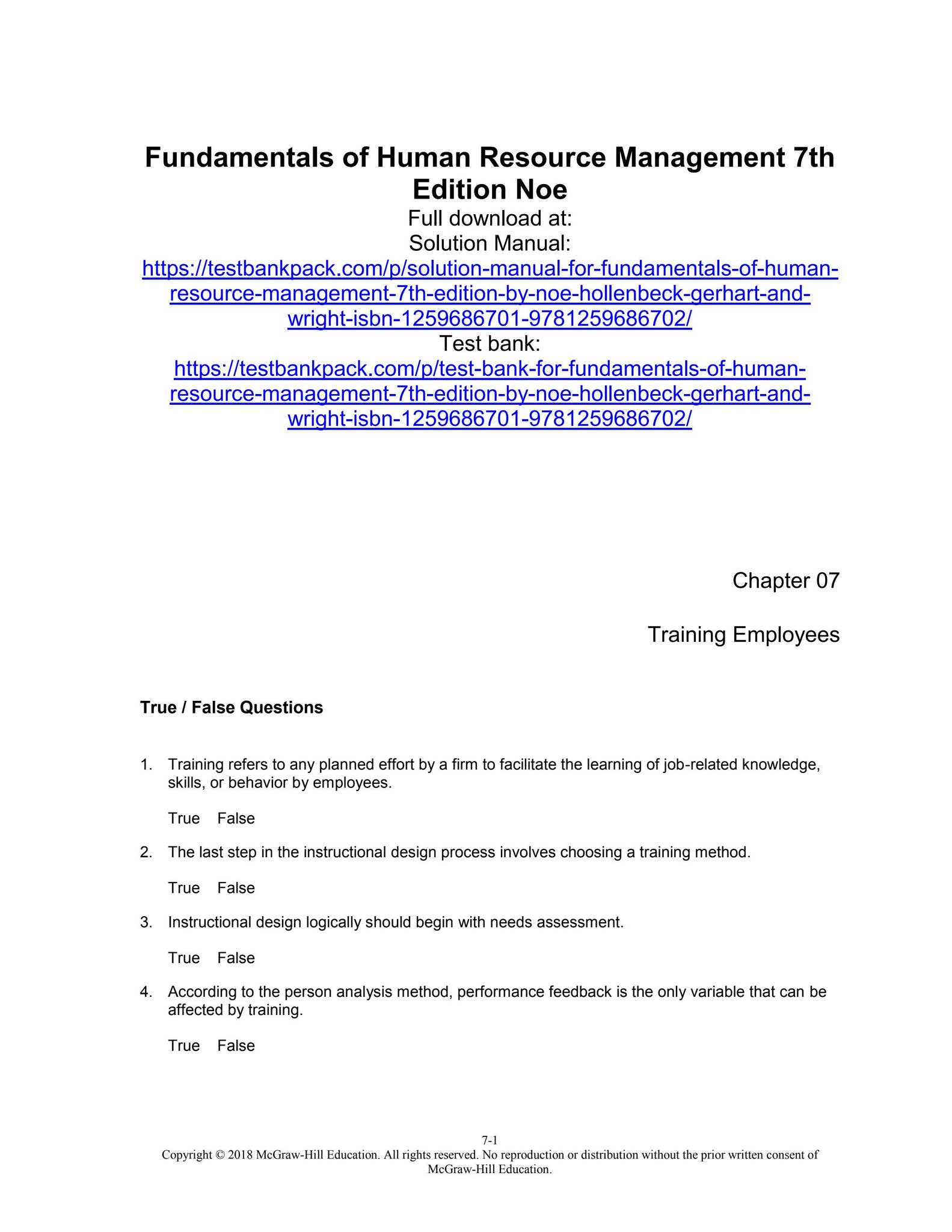 Fundamentals of human resource management 7th edition noe test bank by ...