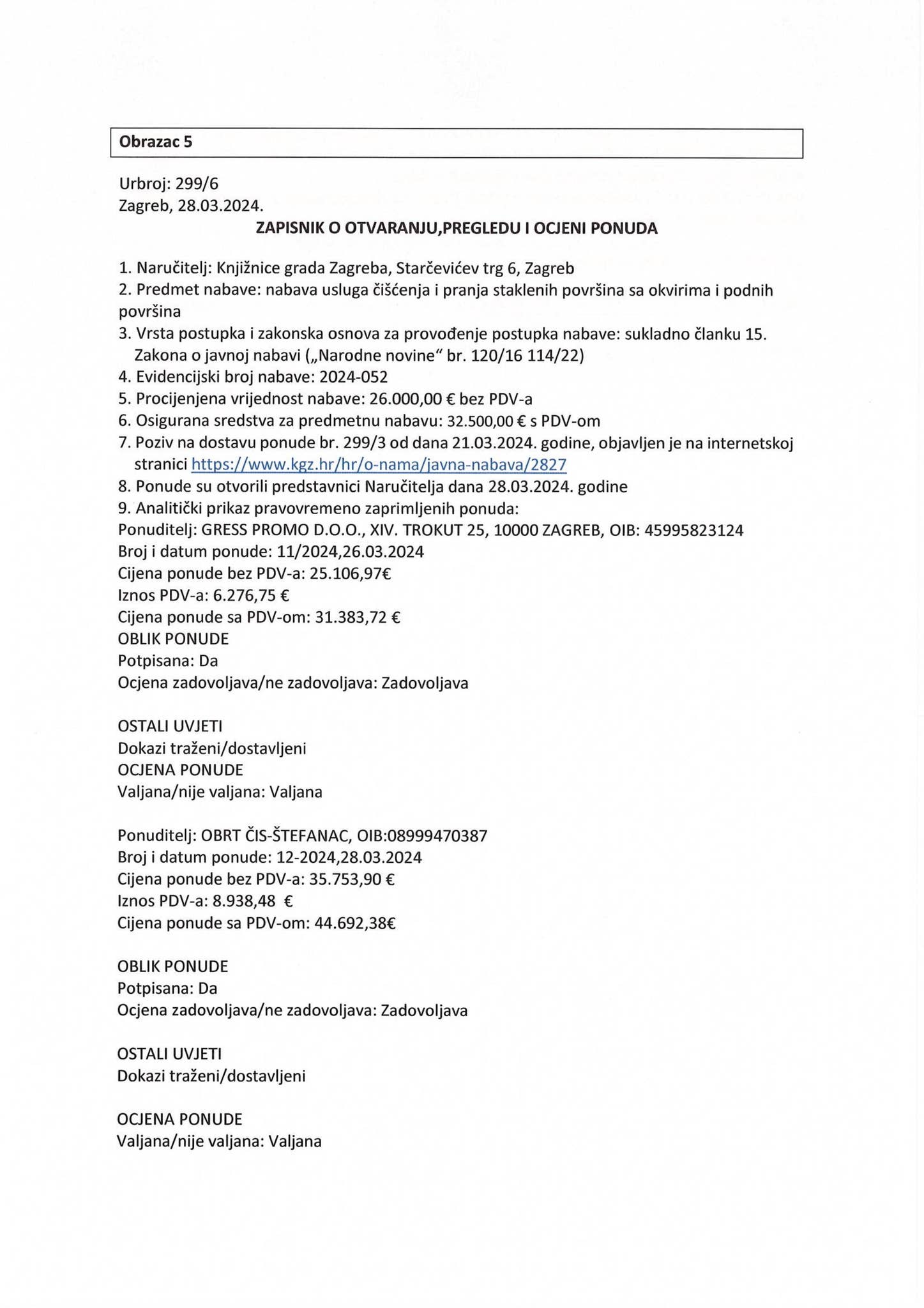 Zapisnik o otvaranju, pregledu i ocjeni ponuda by Knjižnice grada Zagreba - Issuu