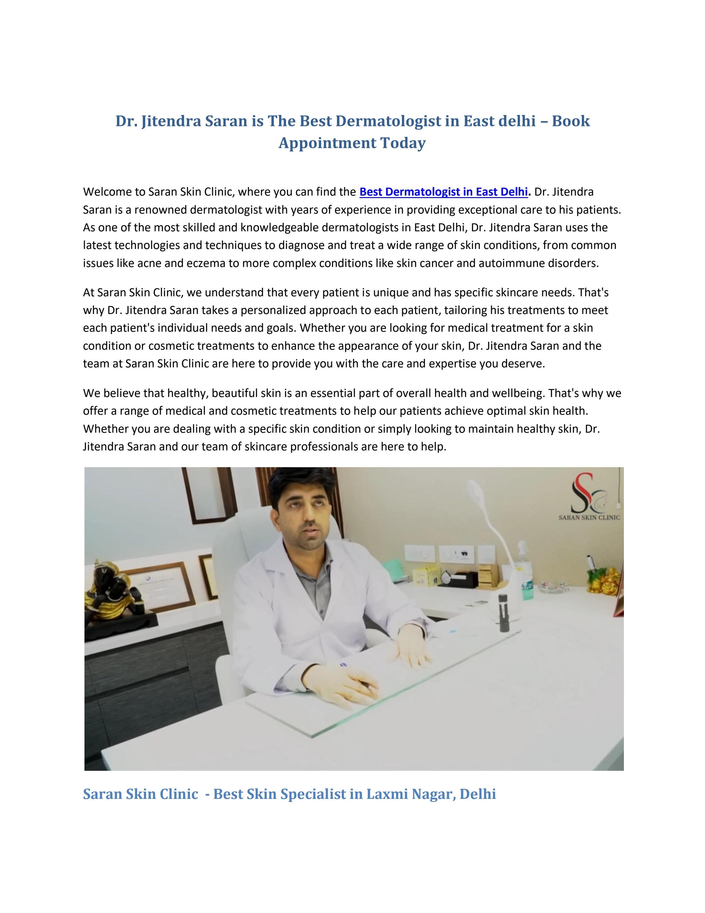 Dr. Jitendra Saran is The Best Dermatologist in East delhi – Book ...