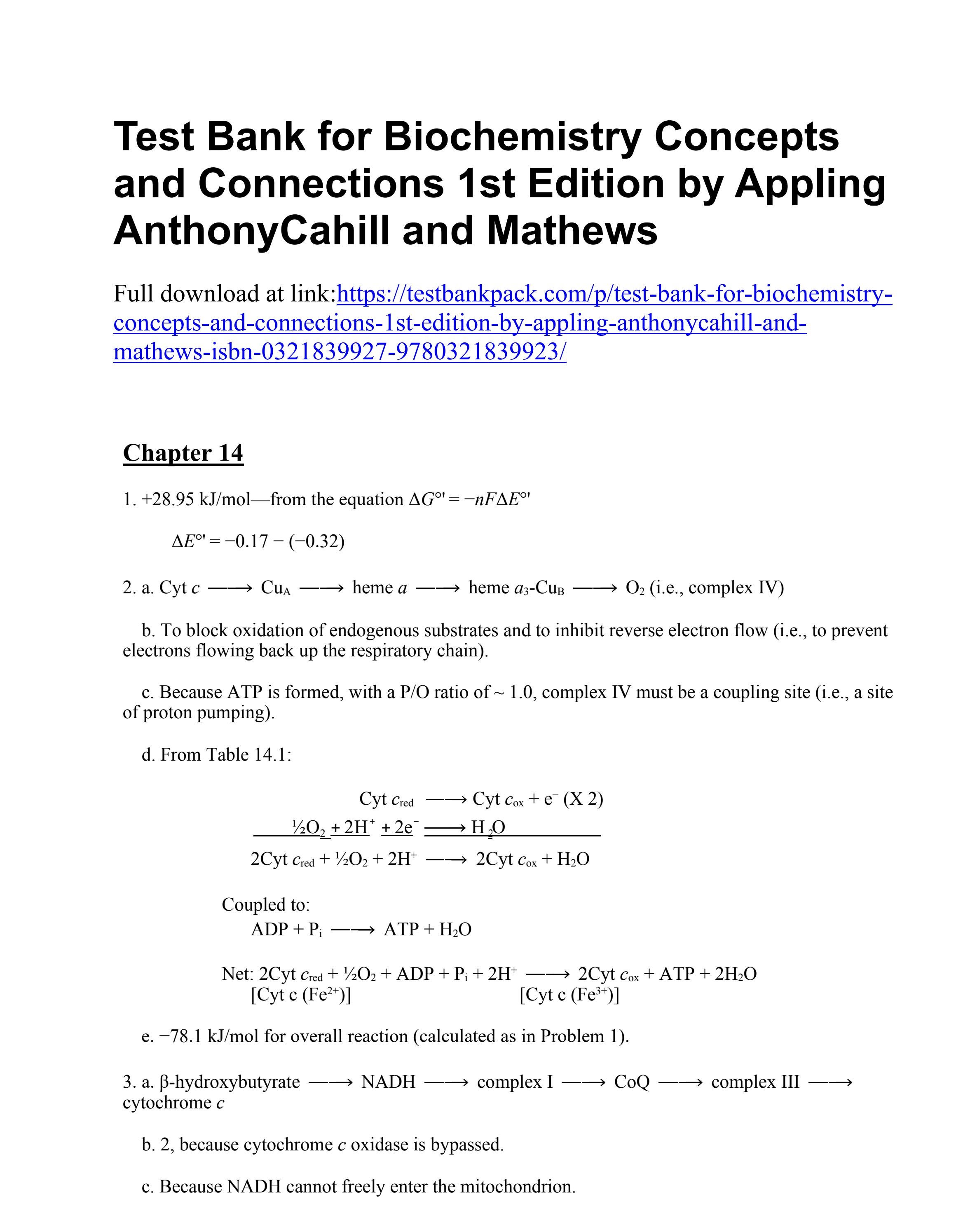 Biochemistry concepts and connections 1st edition appling solutions ...