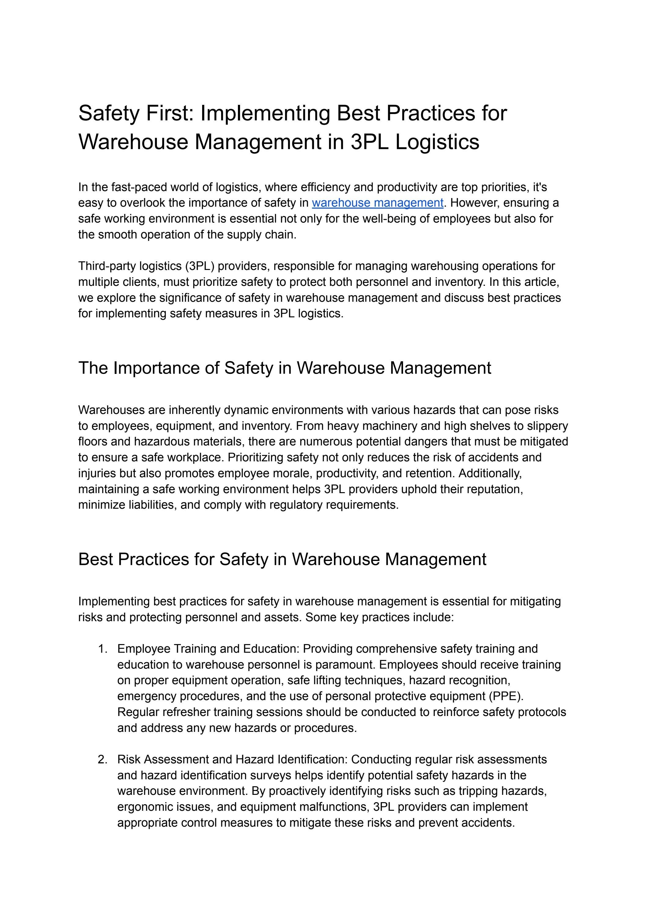 Safety First: Implementing Best Practices for Warehouse Management in ...