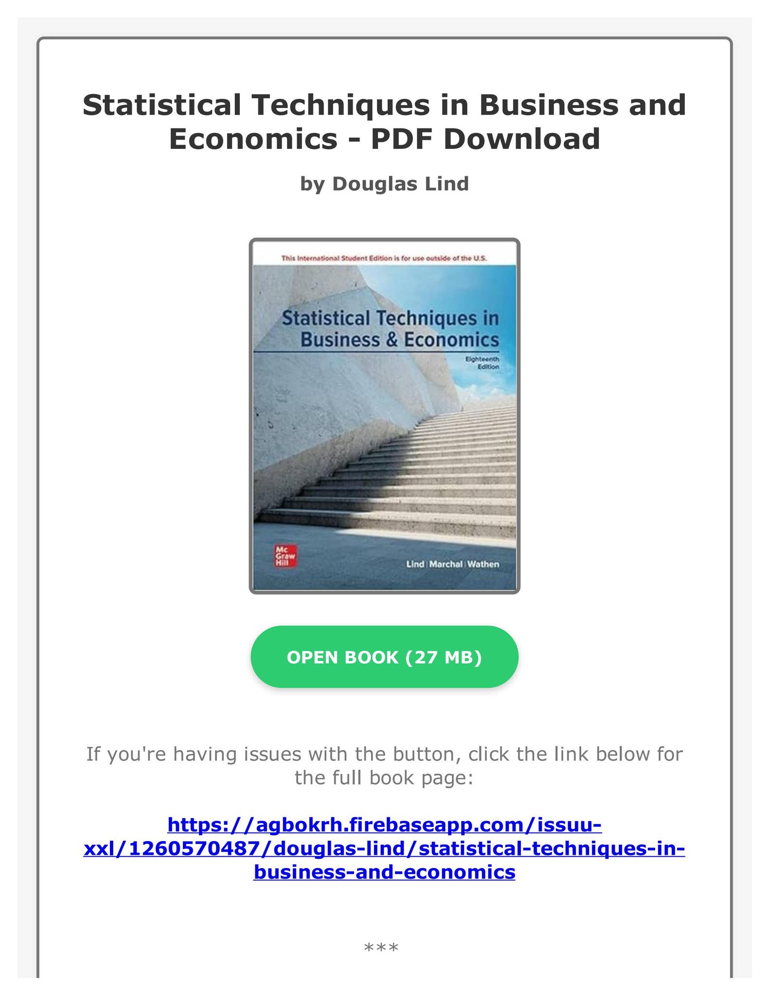 PDF PDF Statistical Techniques in Business and Economics by Douglas Lind by VeldaDibbertsm - Issuu
