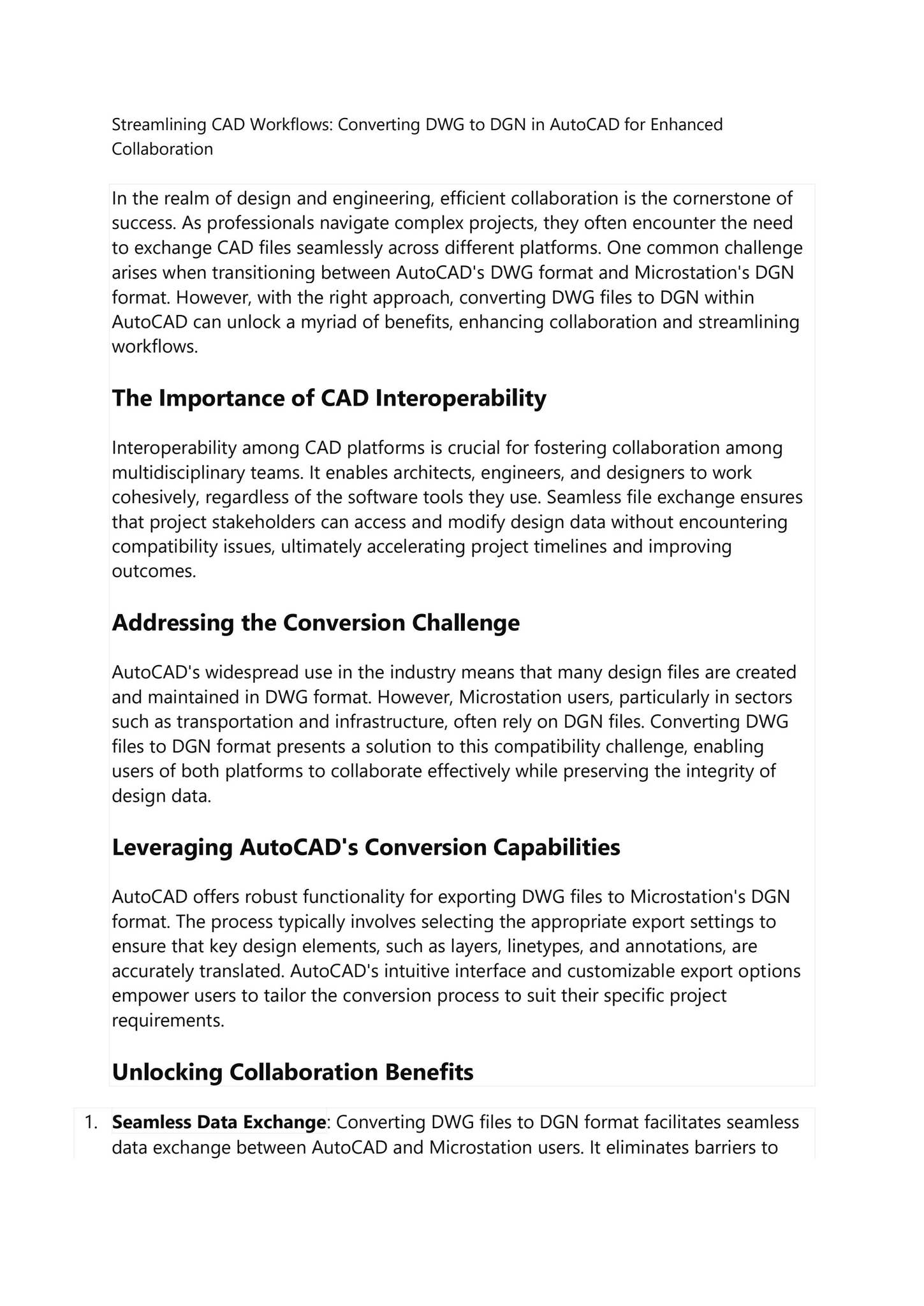 How to convert a DWG file to a Microstation DGN file in AutoCAD2024? by ...